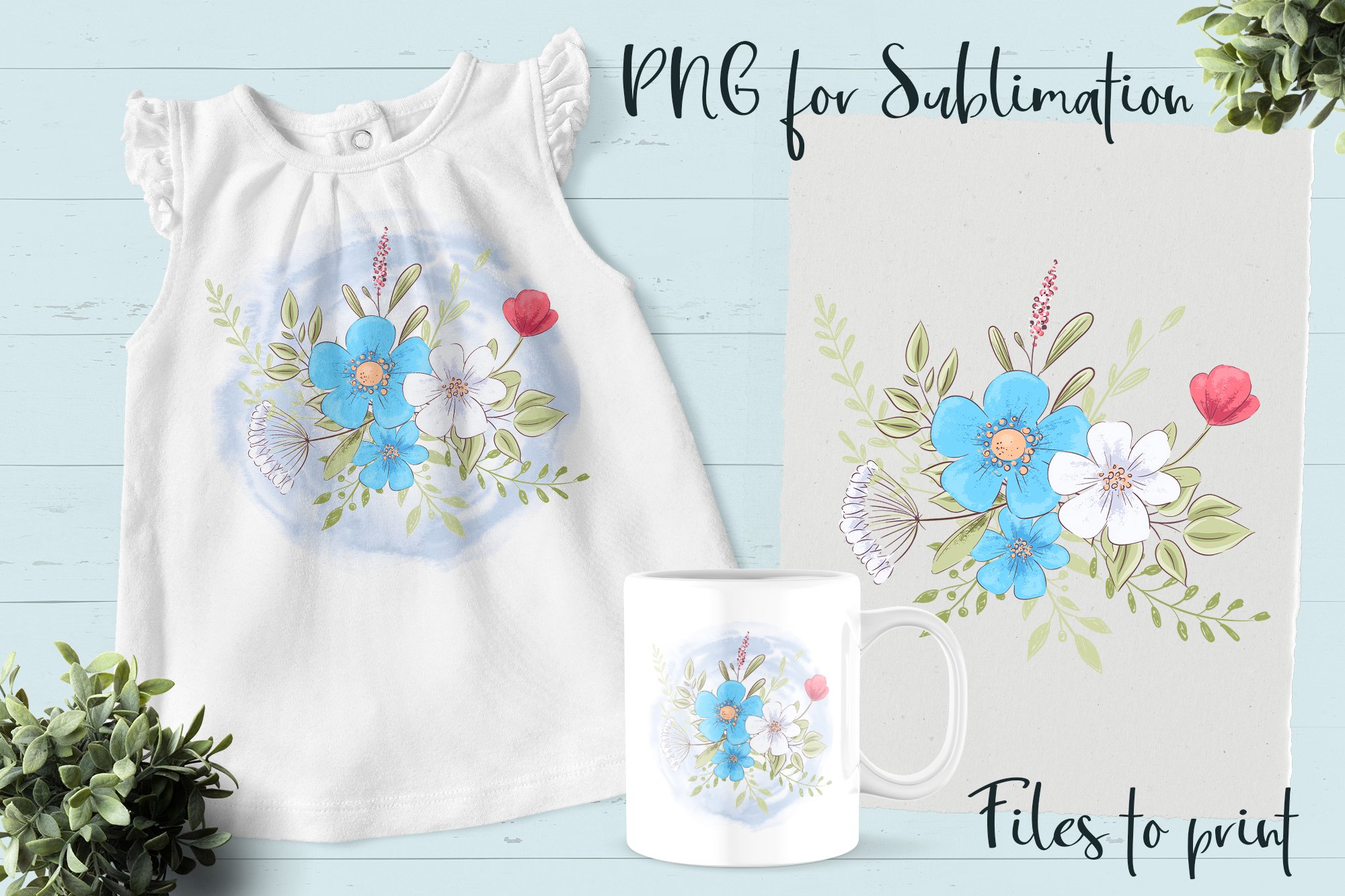 Blue Flowers sublimation. Design for printing. (1593643)