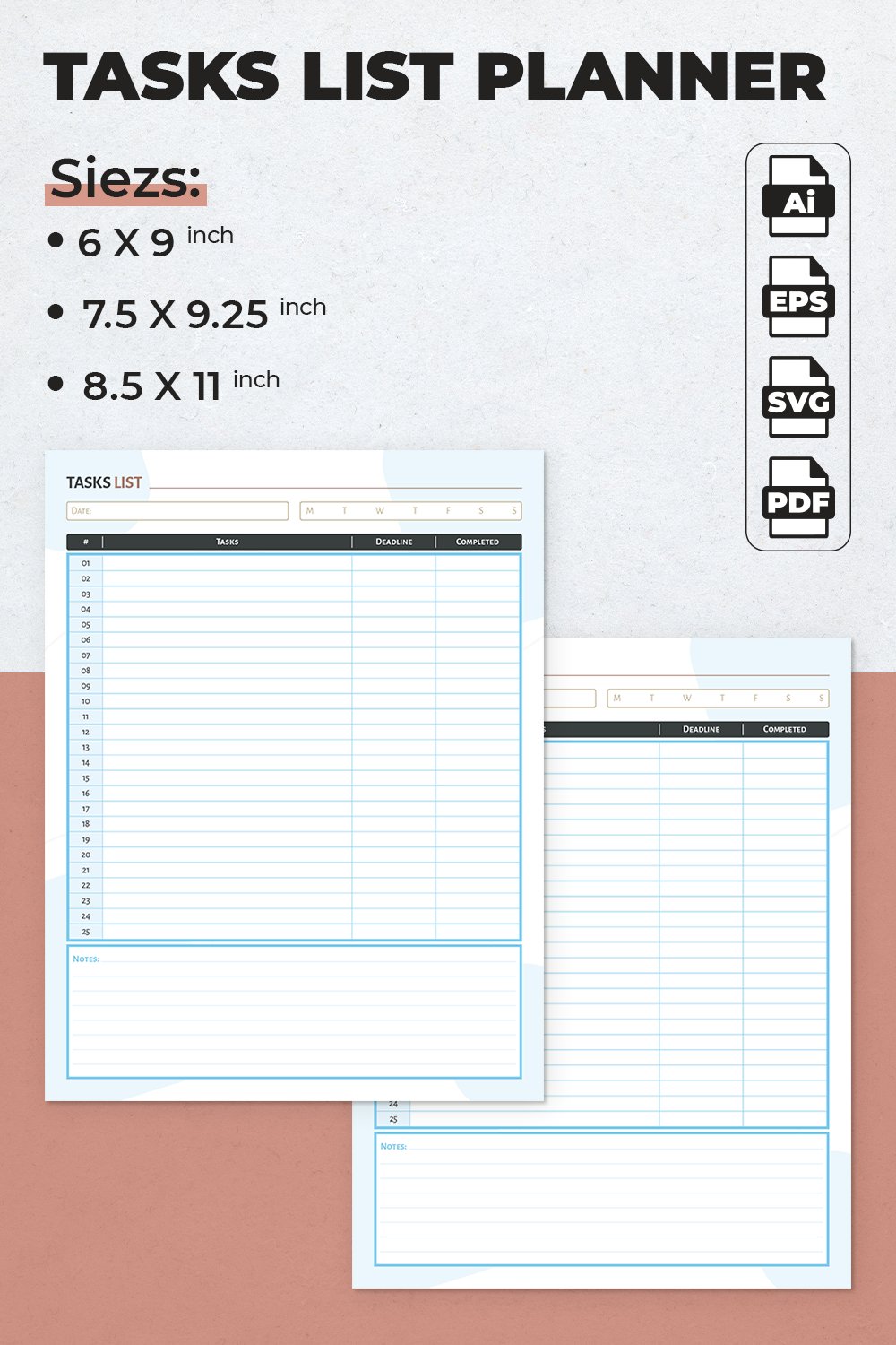 Tasks List Planner | Printable Template