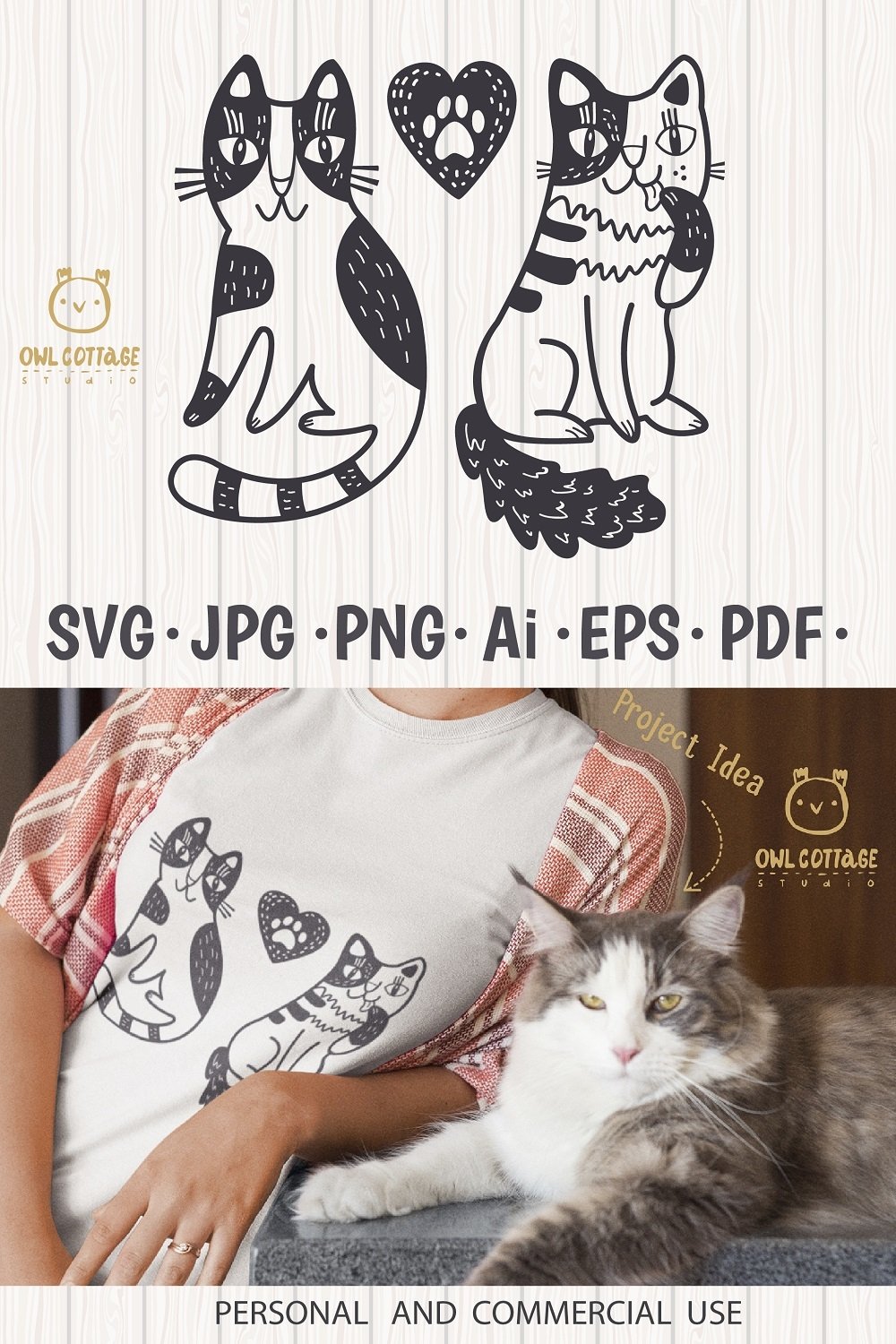 Cats and Heart Svg , Valentine's Cats Cut File