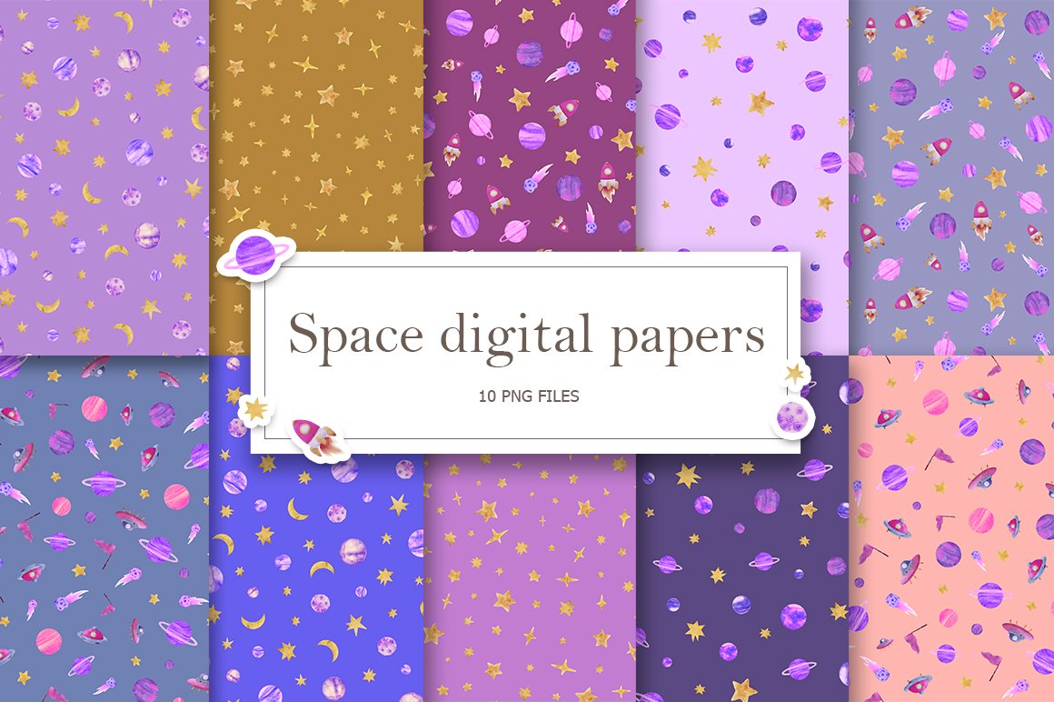 violet space digital paper, Galaxy paper pack