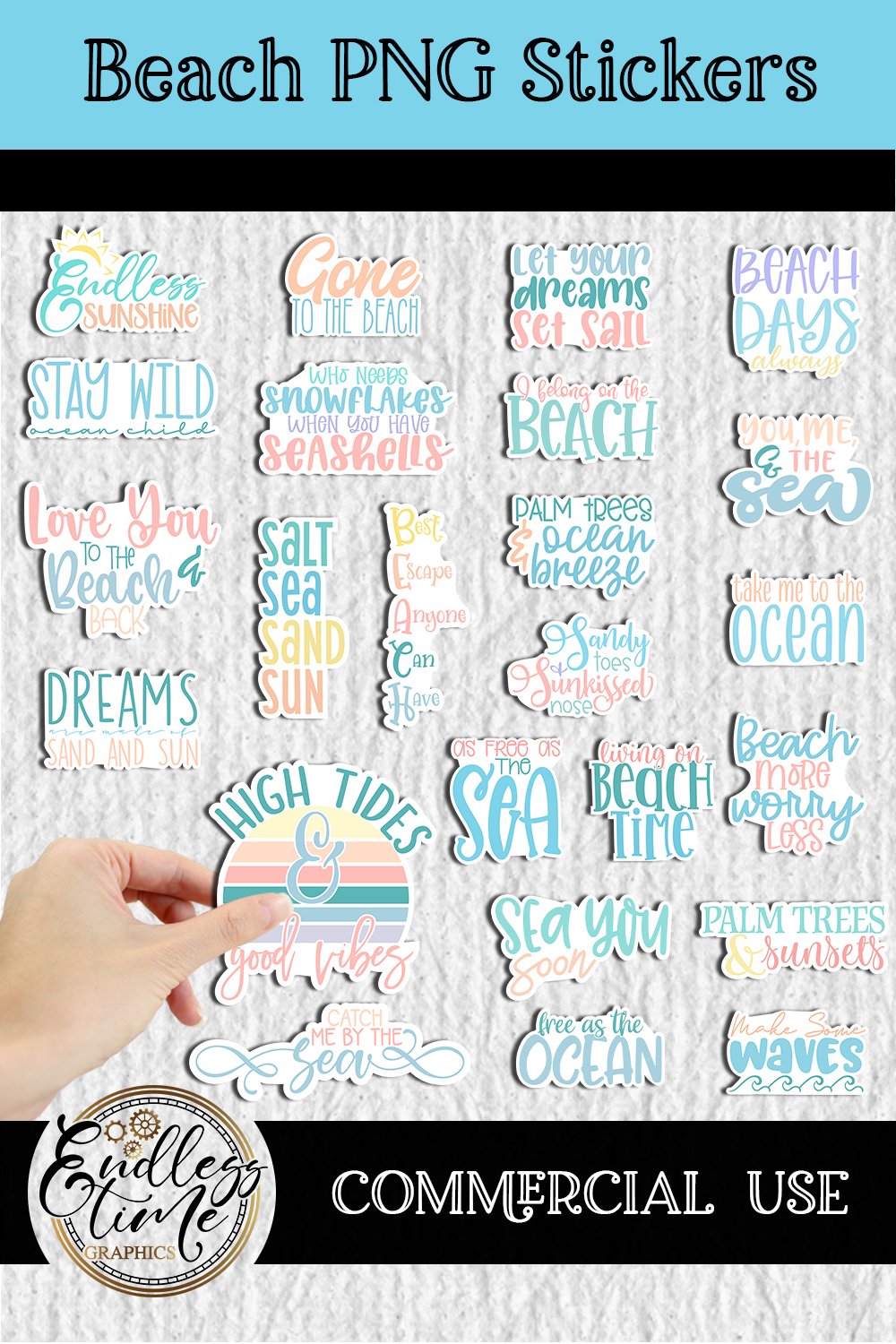 Summer and Beach Sticker Bundle | 24 PNG Sticker Designs