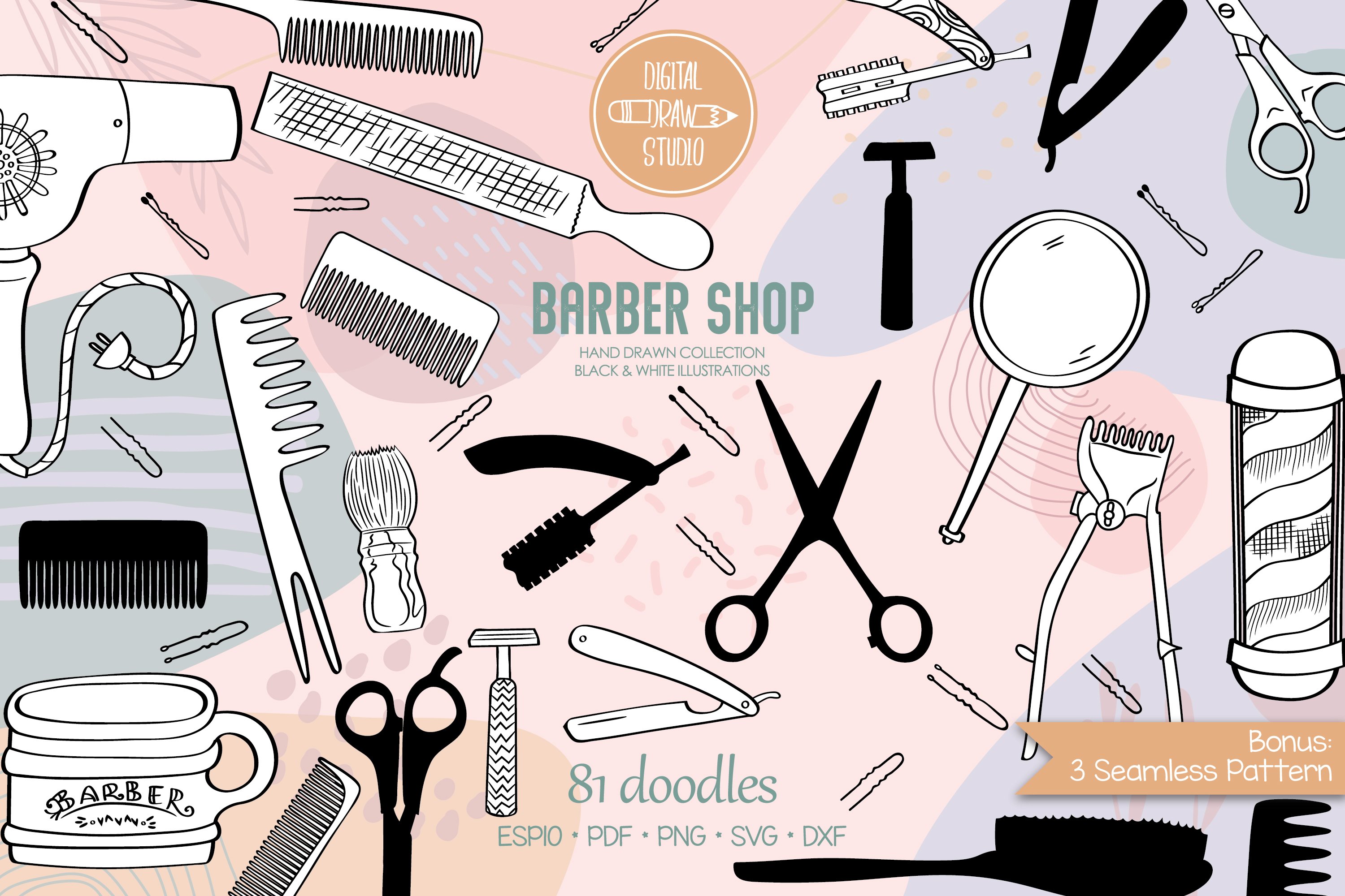 Barber Shop | Vintage Beauty salon | Hairdresser Doodles