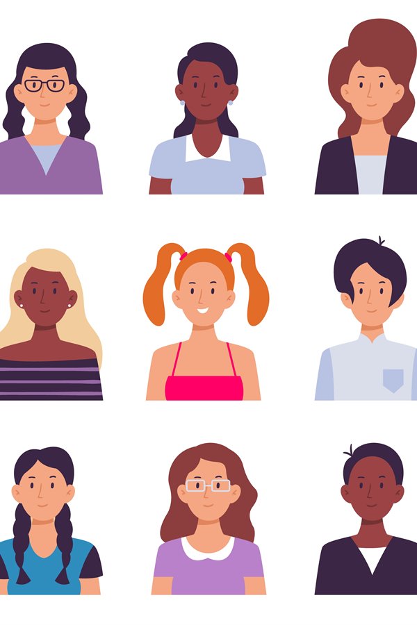 Women avatar set. Multinational girls portrait with differen