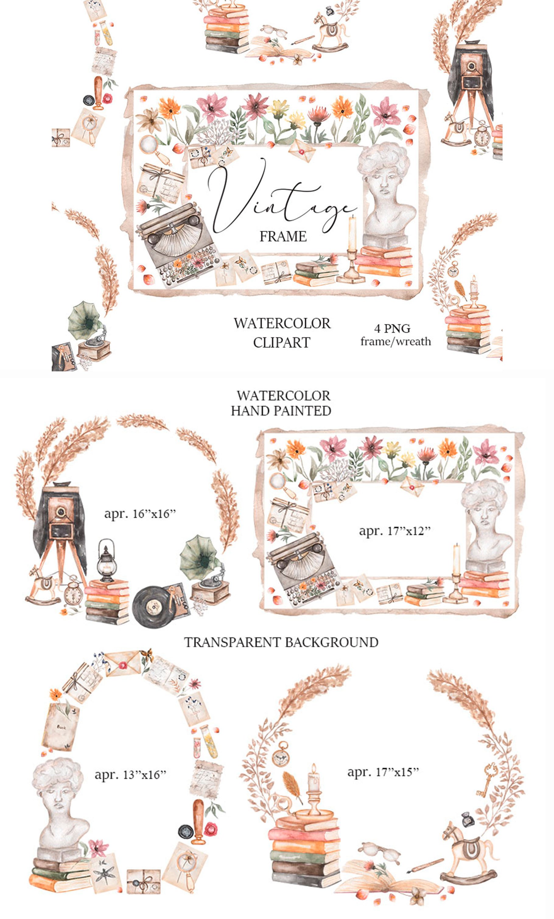 Watercolor Vintage Frames set Bundle