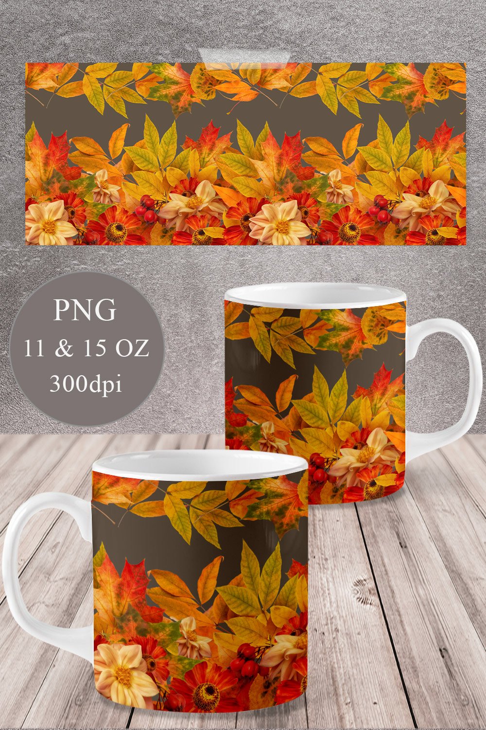 Fall Mug Wrap Sublimation. Autumn leaves and (1675238)