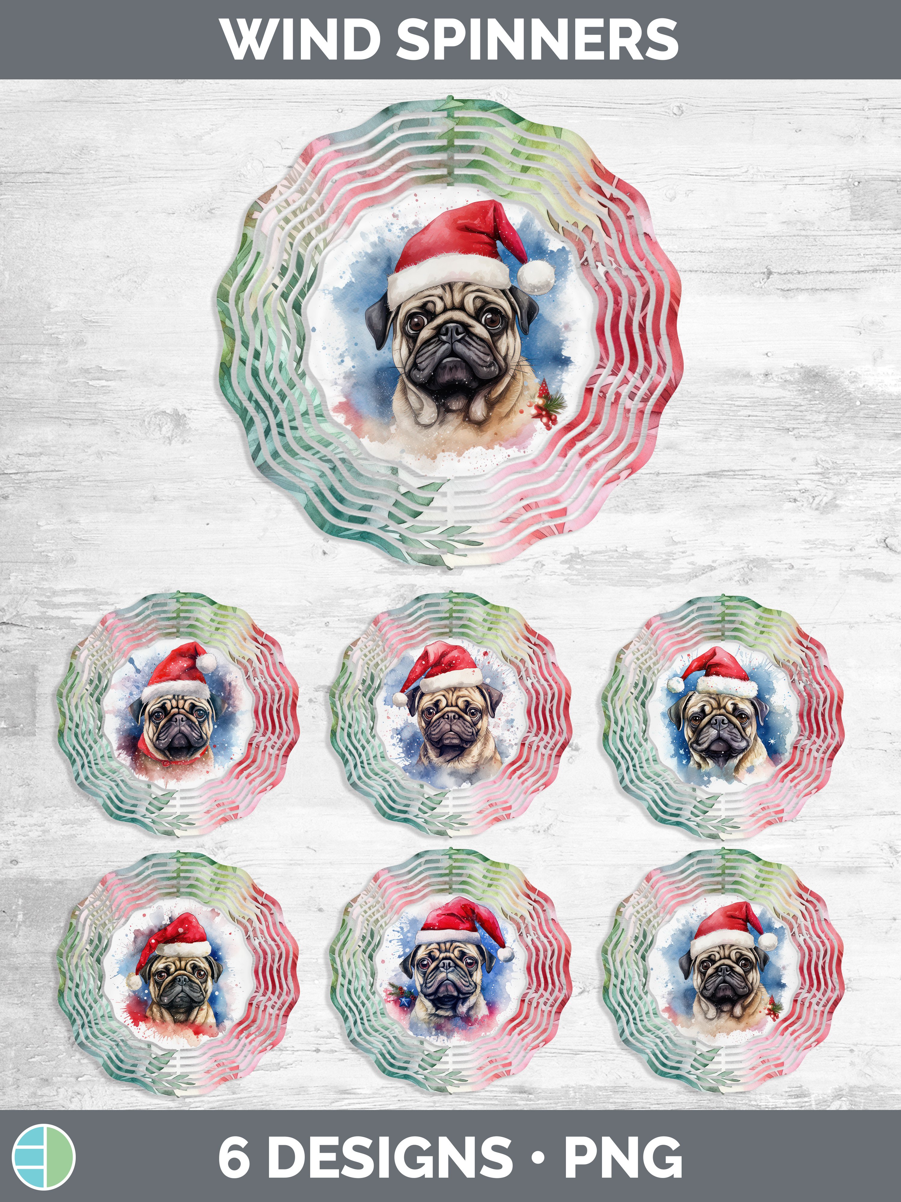 Christmas Santa Hat Pug Dog Wind Spinner | Sublimation Spinn
