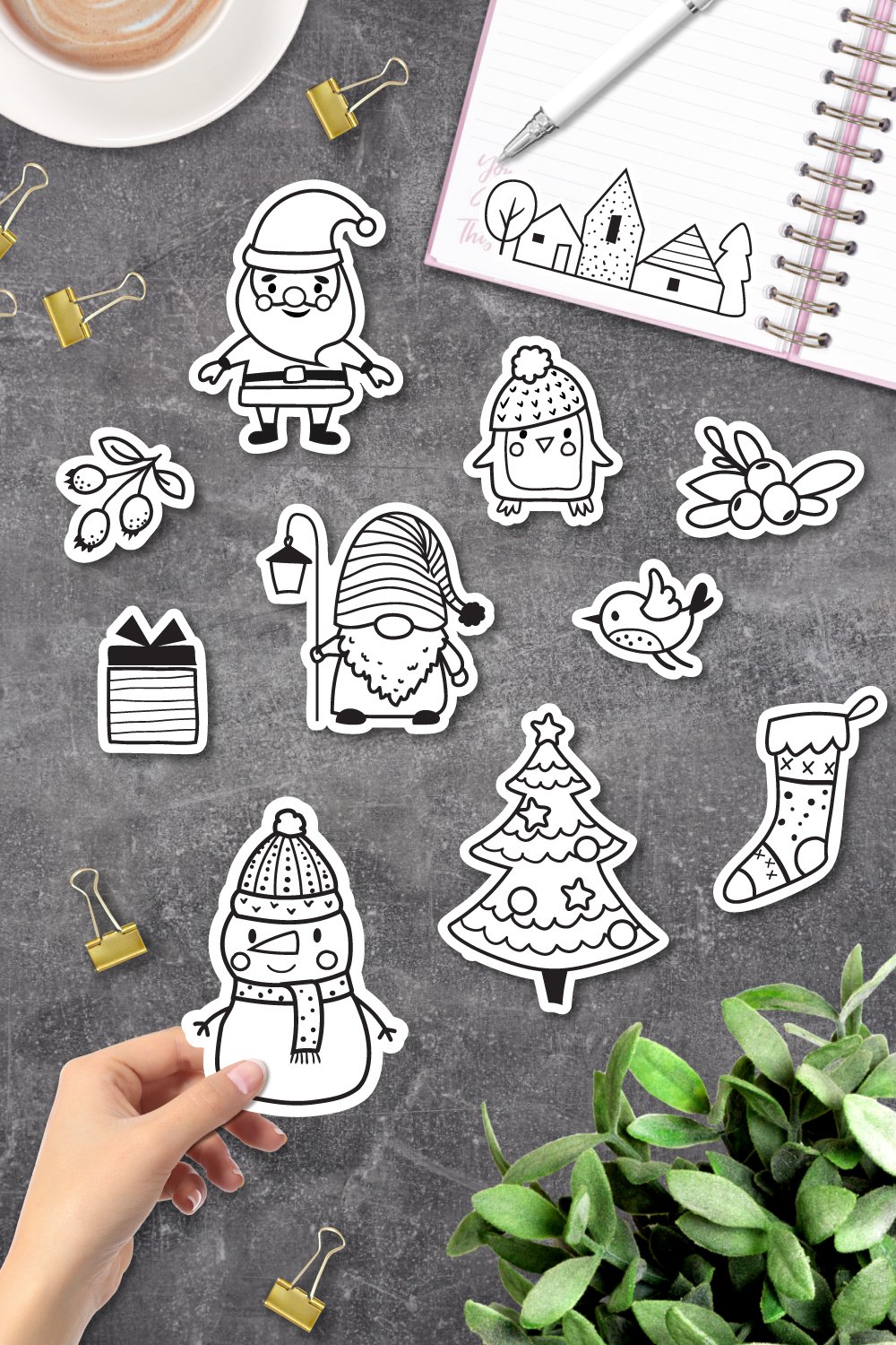 Christmas black and white stickers