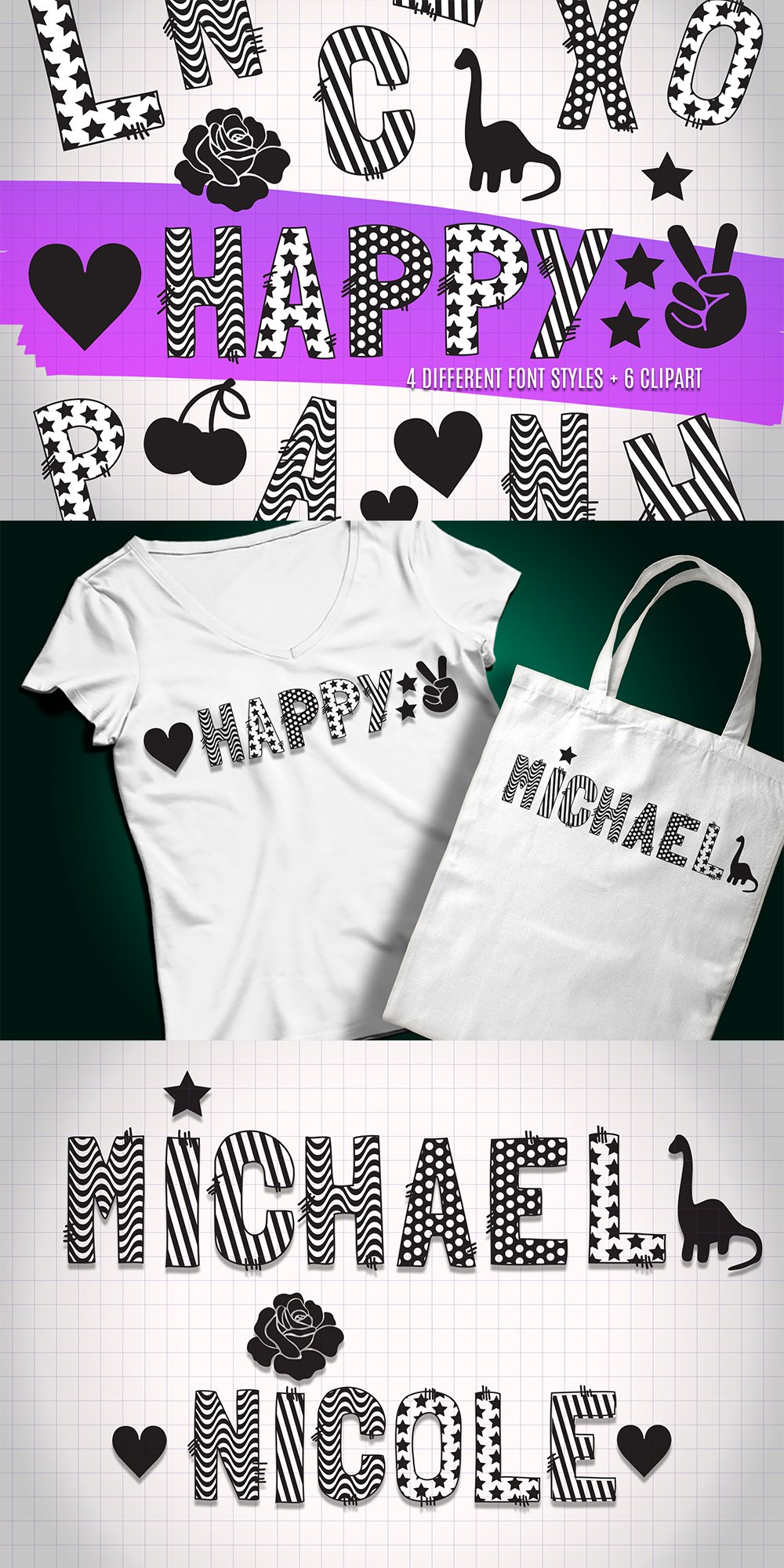 Black and White Doodle Letters, Letters Sublimation Bundle
