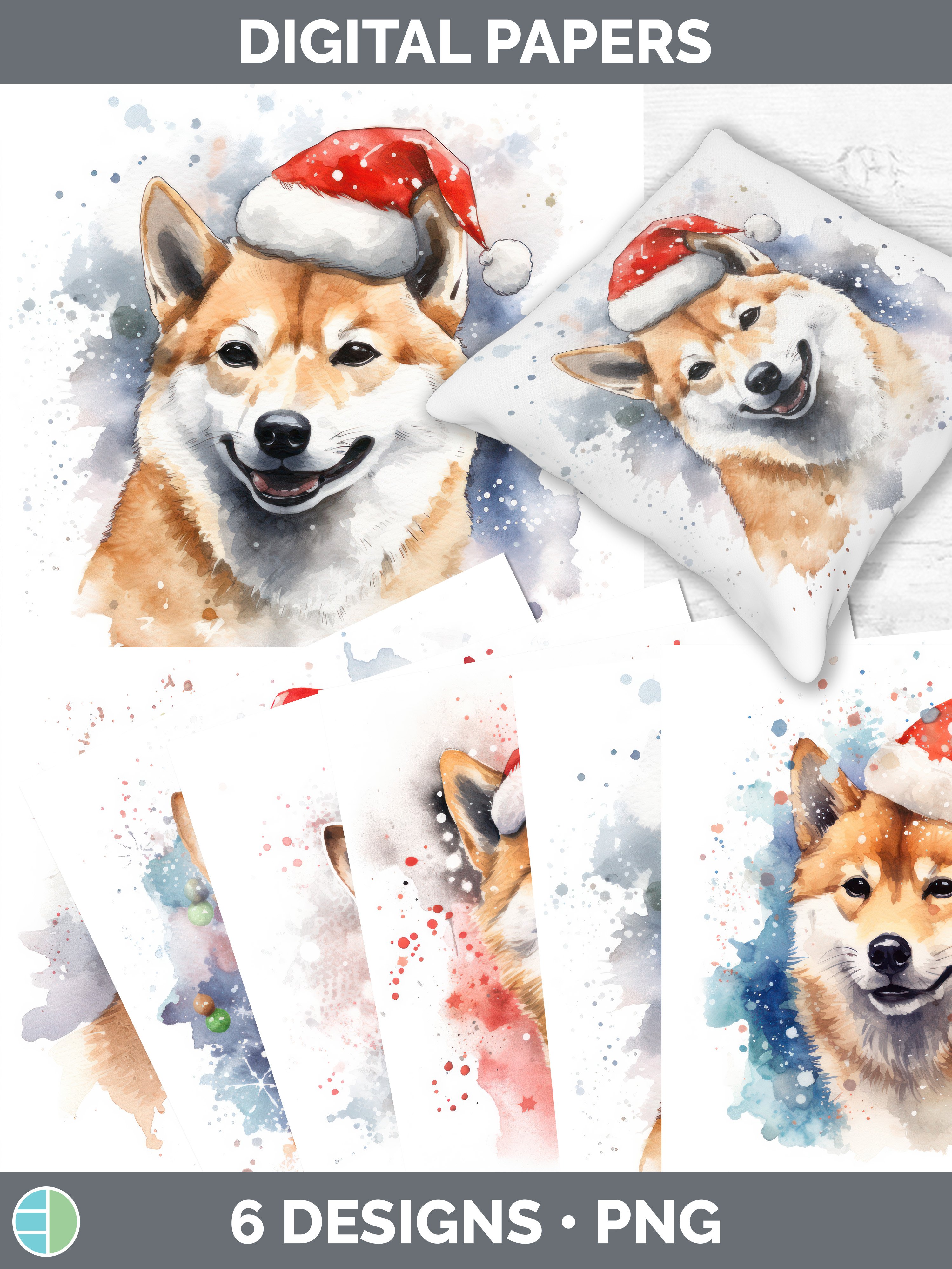 Christmas Santa Hat Shiba Inu Dog Paper Backgrounds | Digita