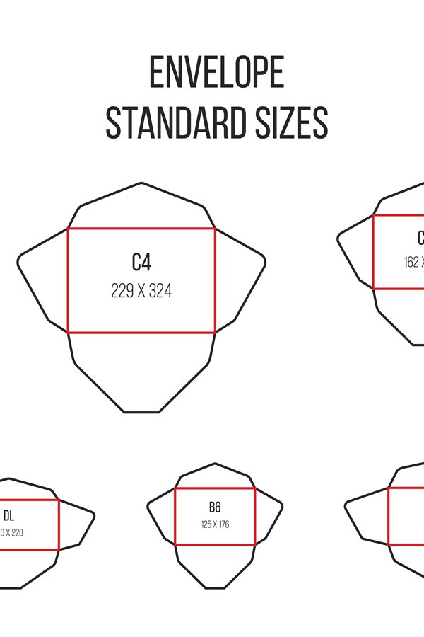 Envelope standards. Letter standard sizes. Print cutting vec
