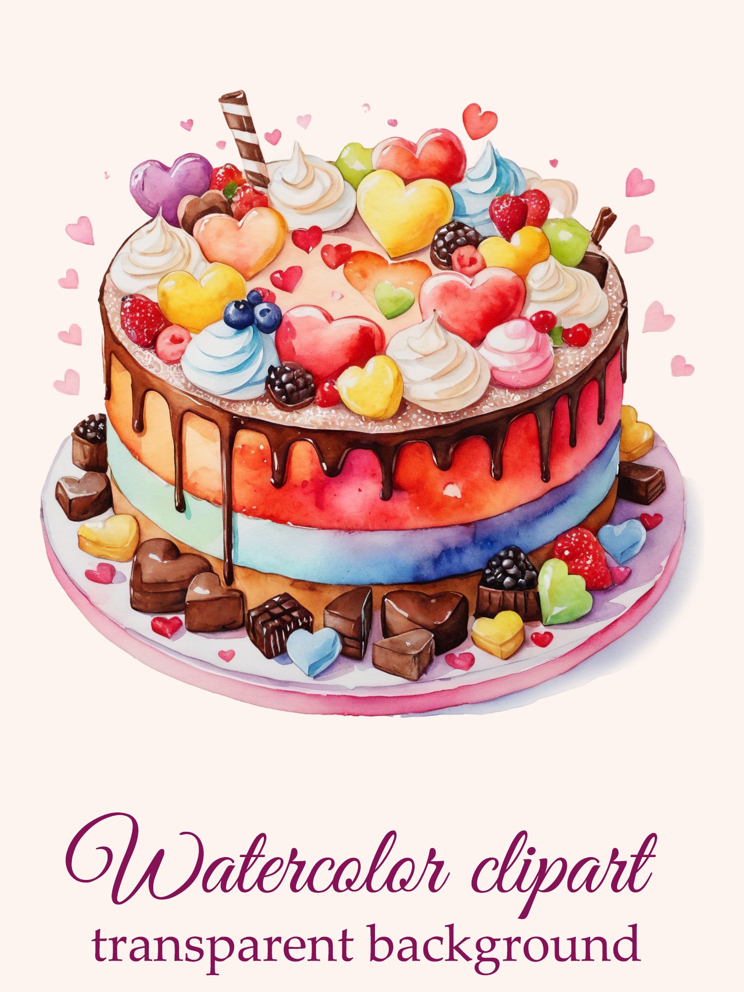 Watercolor Clipart Birthday Celebrations | Cake Illustration
