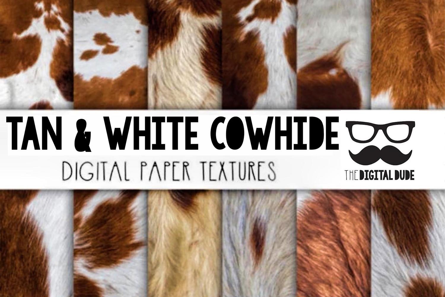 Tan & White Cowhide - Digital paper Set of 12 Images