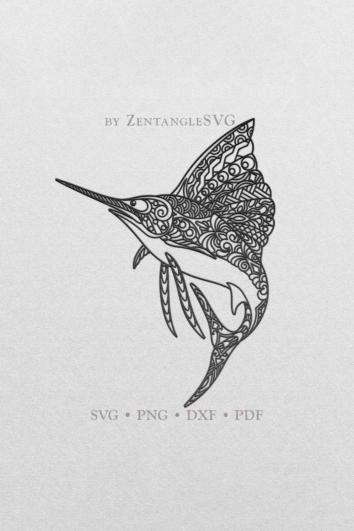 Marlin Fish SVG DXF cut files, Mandala Zentangle Design