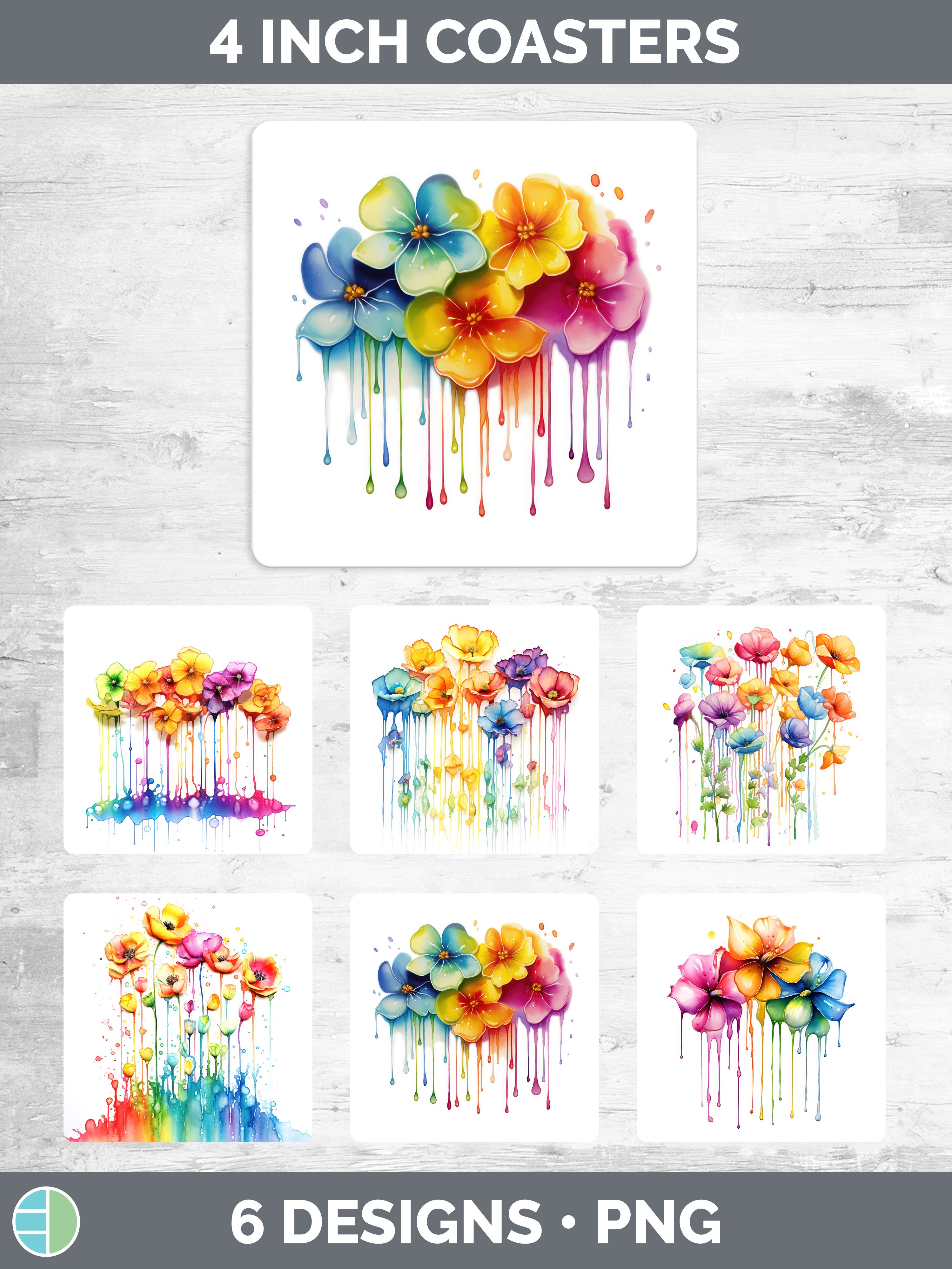 Rainbow Buttercup Flowers Square Coaster | Sublimation Coast