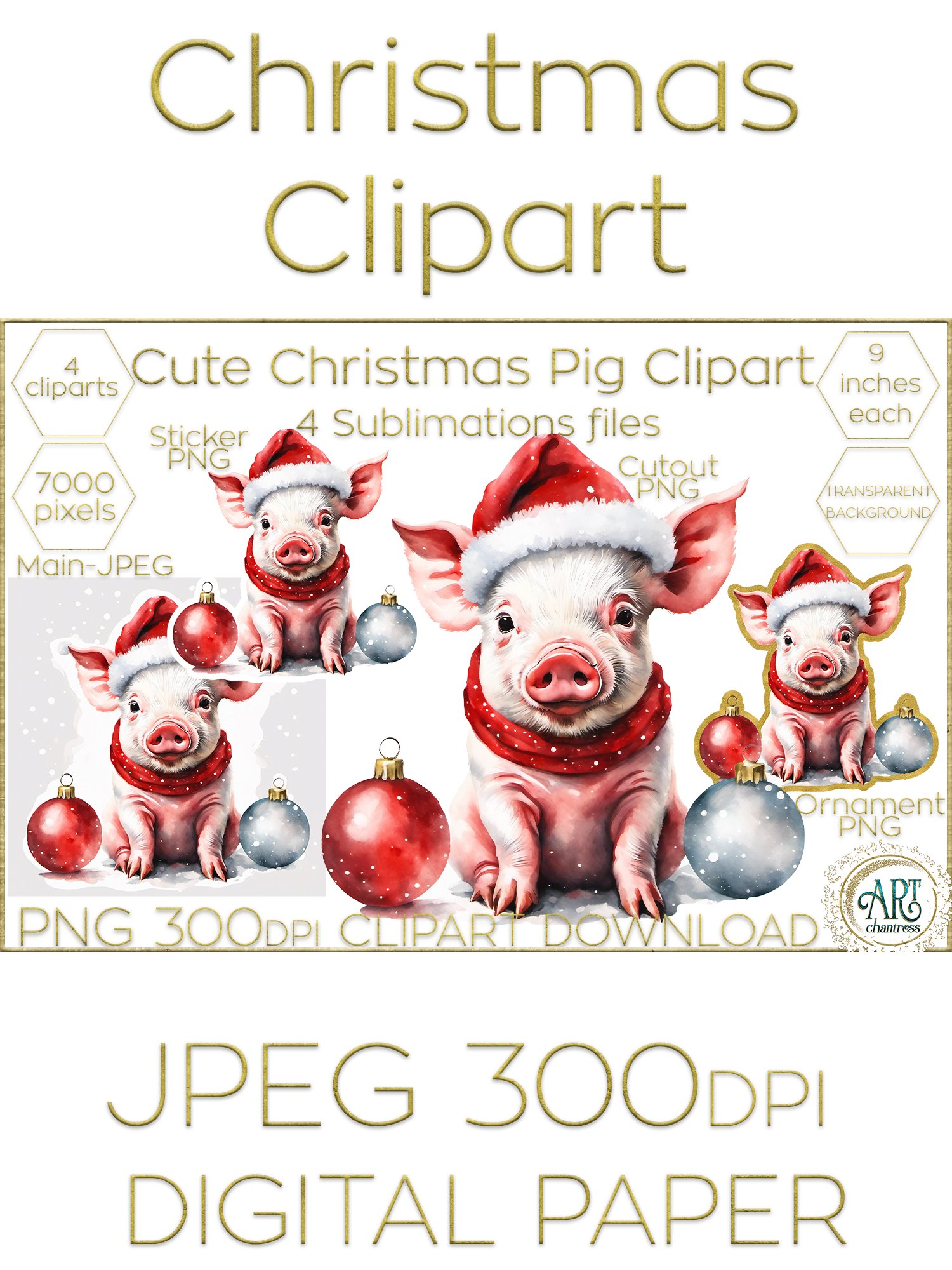 Christmas Baby Pig Funny Clipart Xmas Animals Graphics Decor