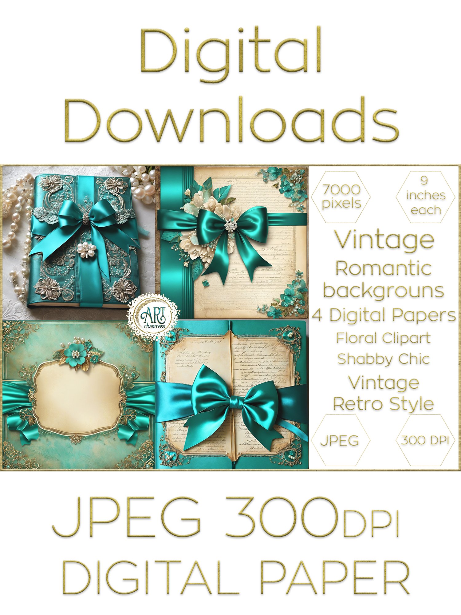 Vintage Floral Teal Old Romantic Retro Style (4018435)