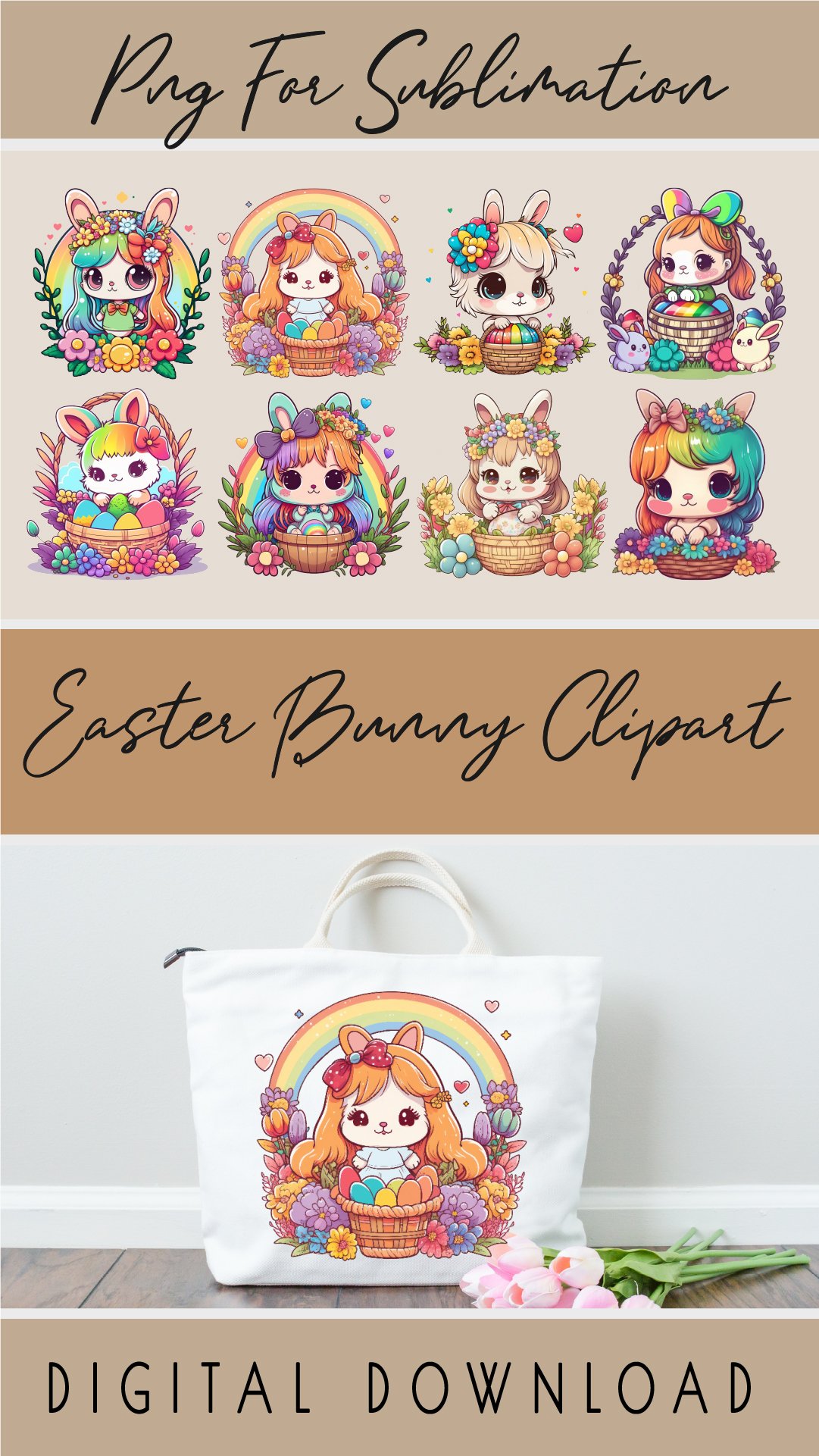 Easter Bunny Girl Clipart Bundle | Easter Sublimation Bundle