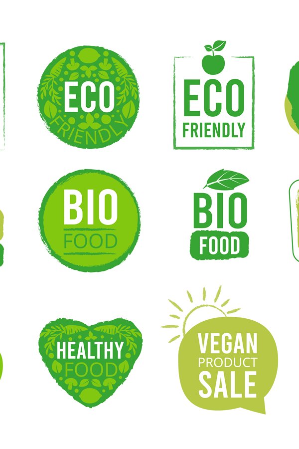Eco sticker. Vegetarian natural healthy food labels tags for