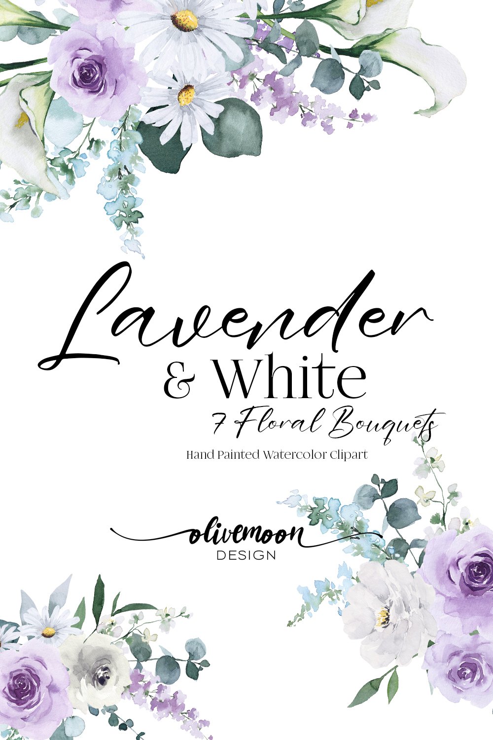 Lavender White Watercolor Floral Clipart Purple Flowers PNG