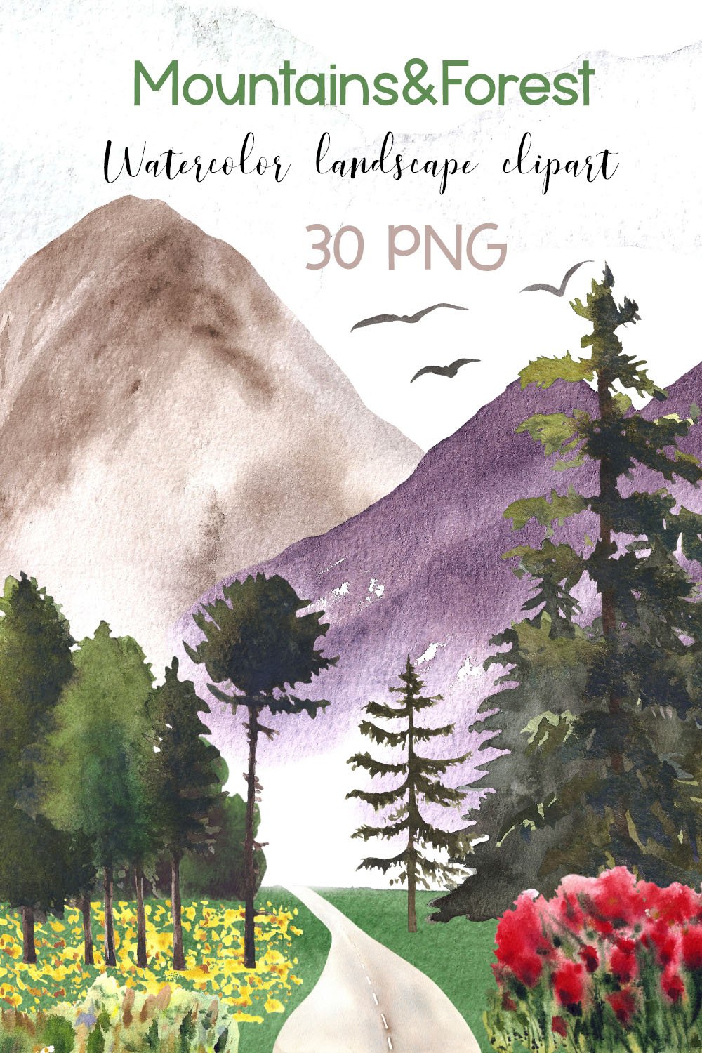 Watercolor mountain clipart. Landscape sublimation (1949556)