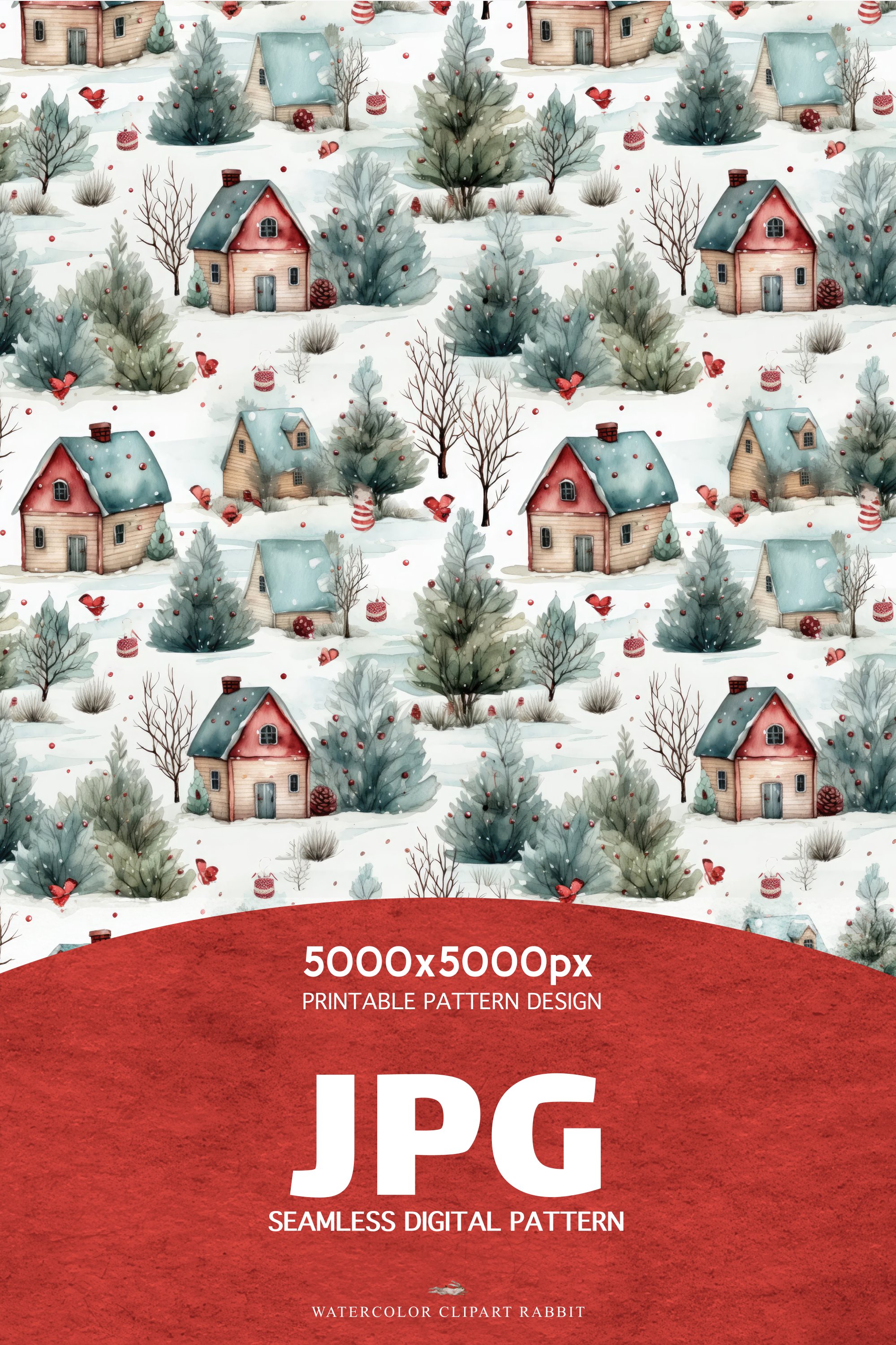 Christmas House Village Pattern Winter Print Digital Paper