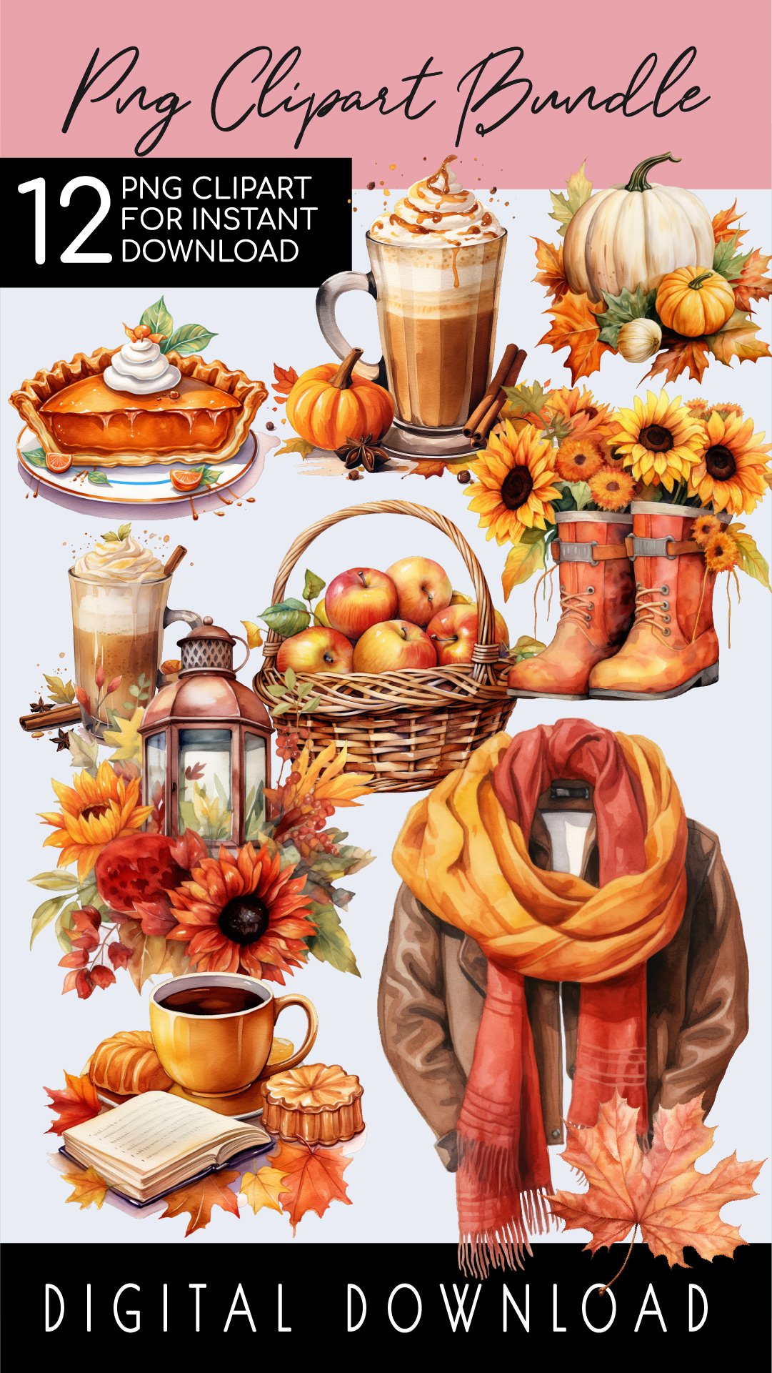 Cozy Fall Clipart Bundle, Autumn Sublimation Bundle