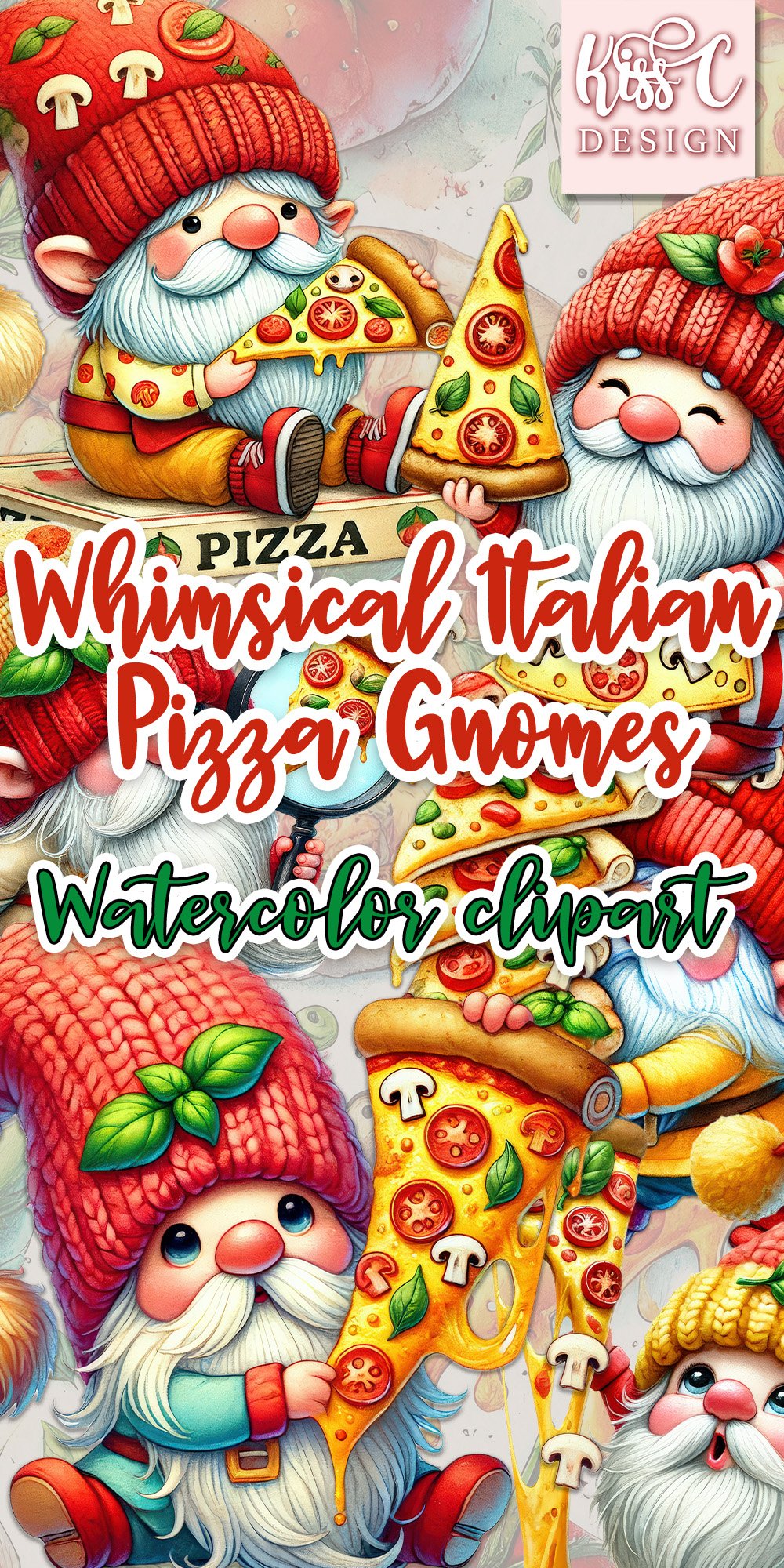 Whimsical Italian Pizza Gnomes Clipart Bundle