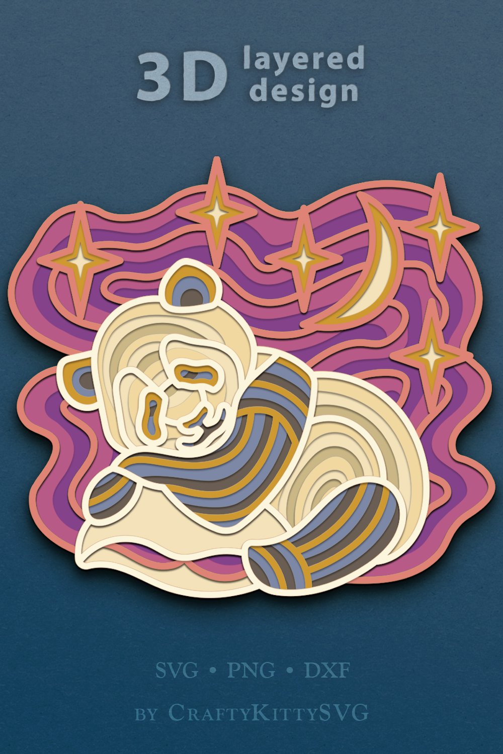 3D Sleeping Baby Panda Bear SVG, 3D layered paper cut