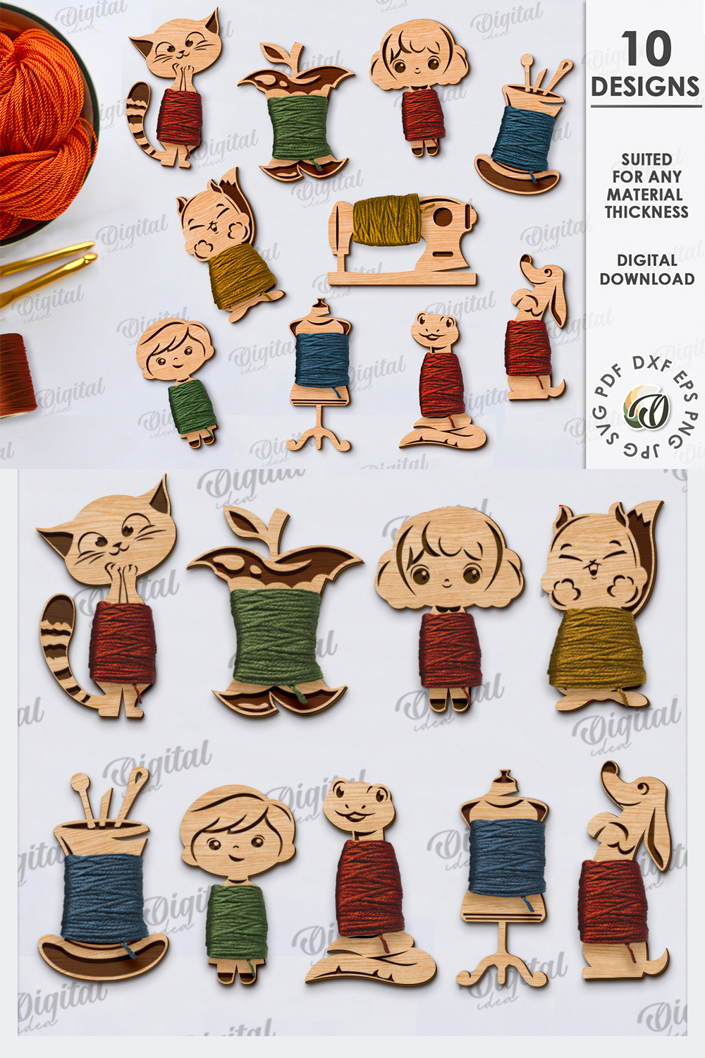 Wooden Floss Bobbins Bundle Laser Cut. Thread Holder SVG