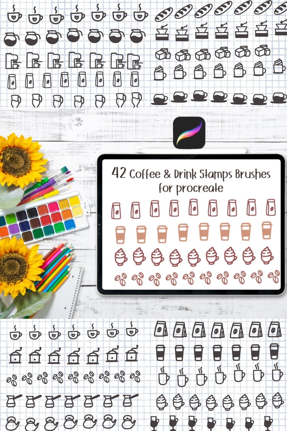 Set of 42 Coffee Drink Stamp Brushes for Procreate