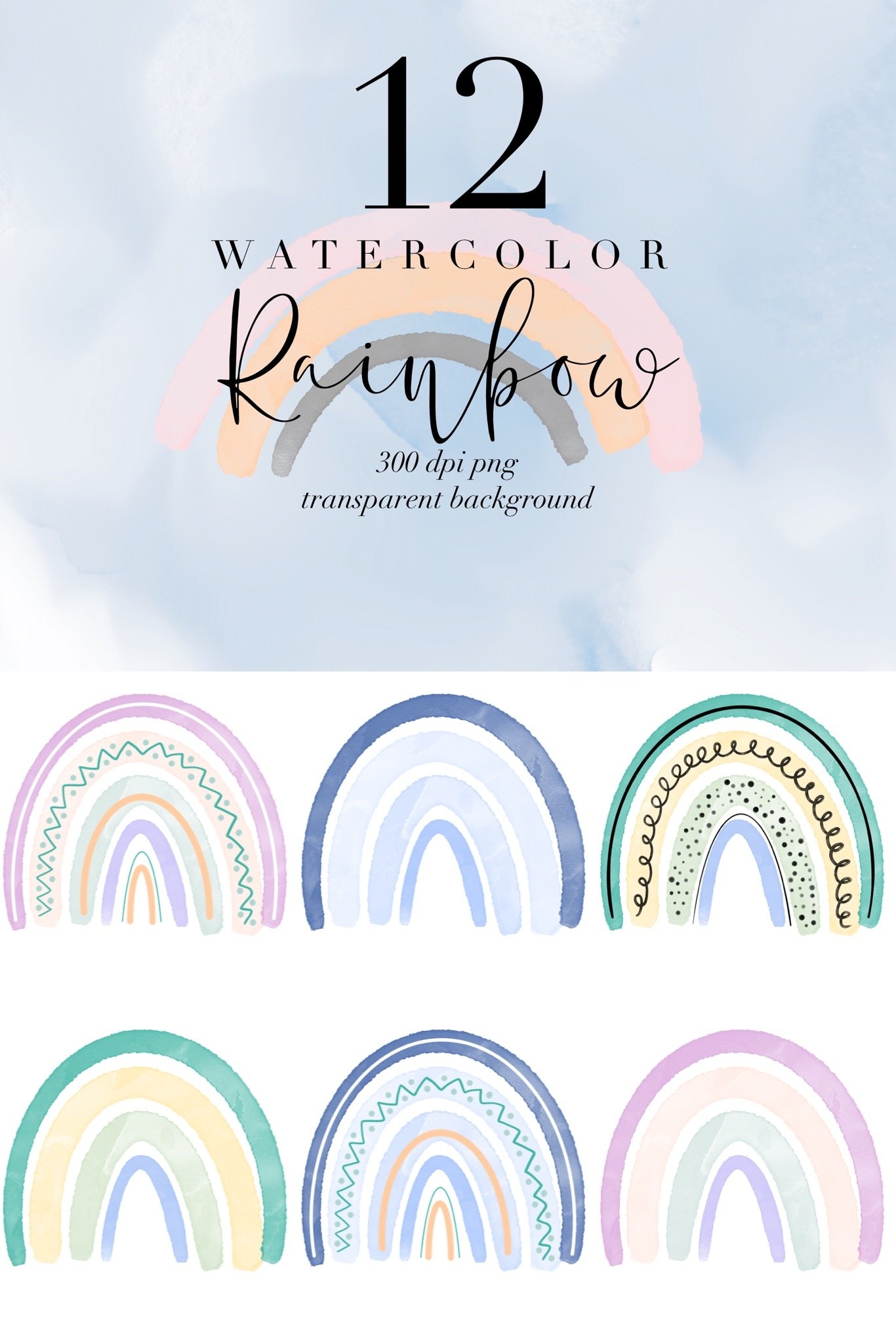 Bundle of 12 watercolor rainbow, rainbows abstract (681654)