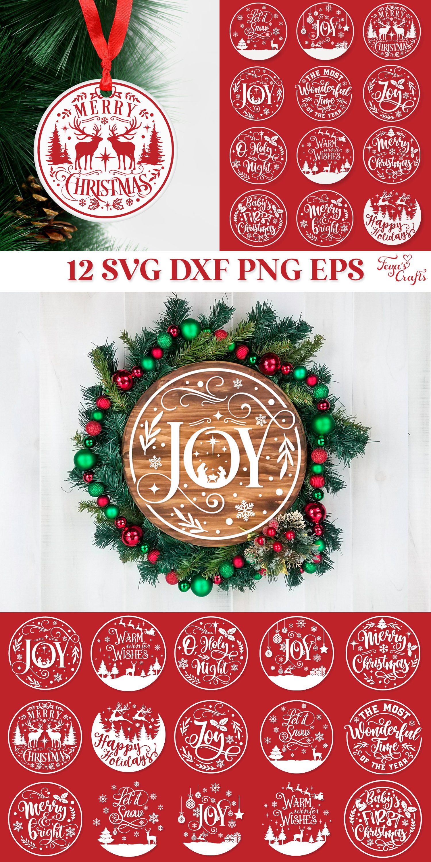 Round Christmas Ornaments SVG Bundle