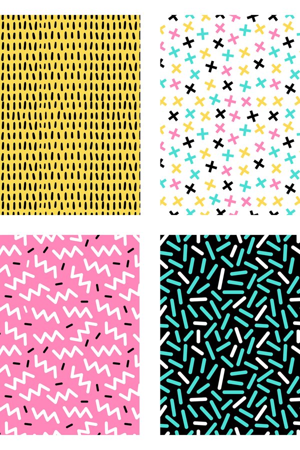 Colorful memphis seamless patterns. Fashion 80s mosaic textu