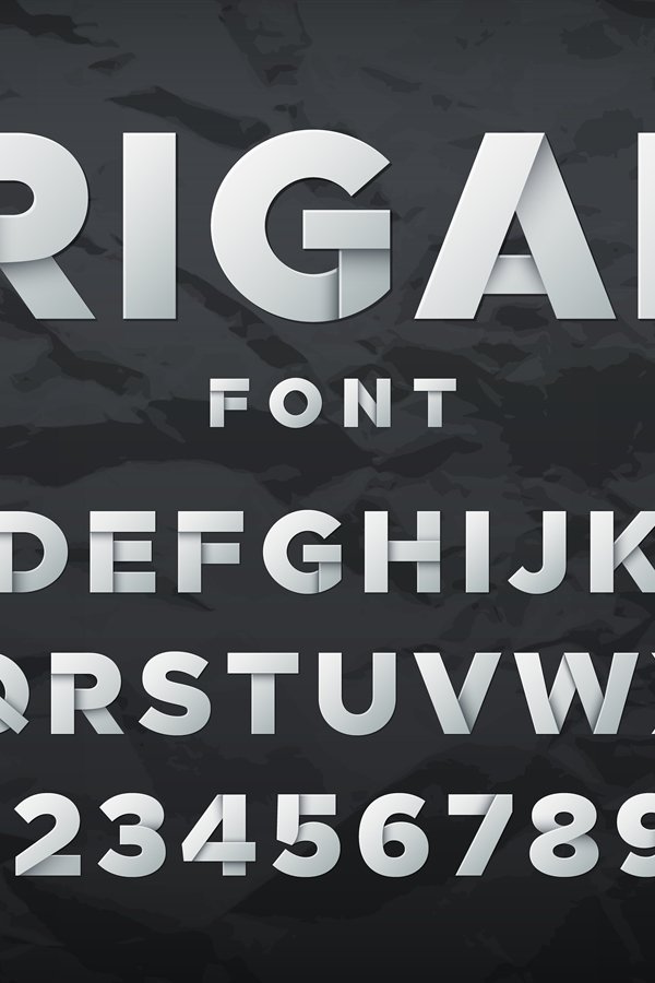 Modern white paper font. Origami folded letters and numbers.