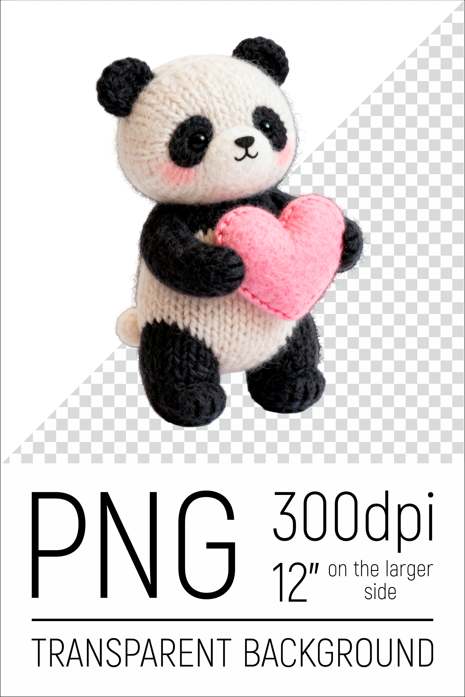 Knitted Valentine Panda Bear with Heart Clipart