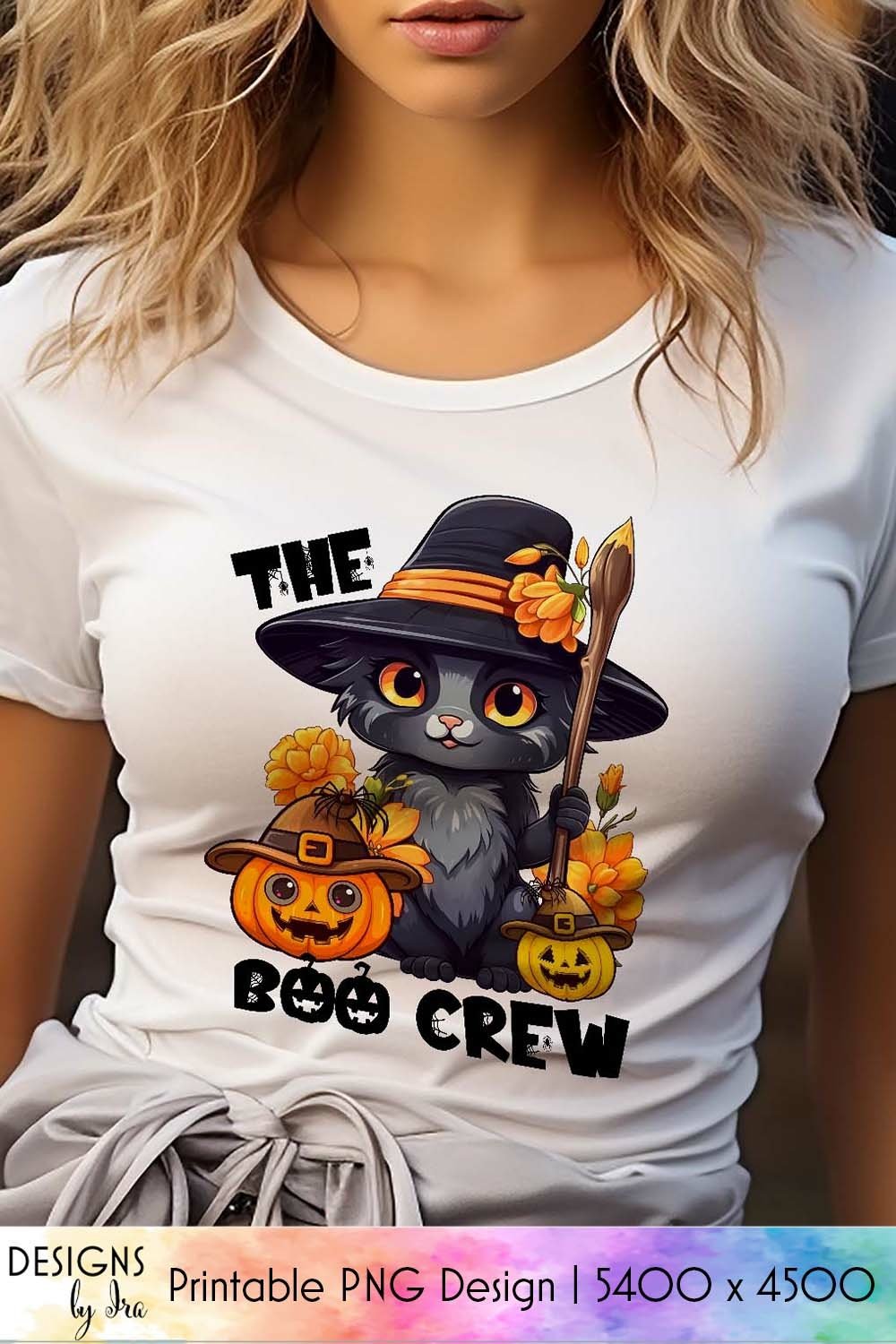 The Boo Crew Halloween Cat Print | Black Cat with Pumpkins