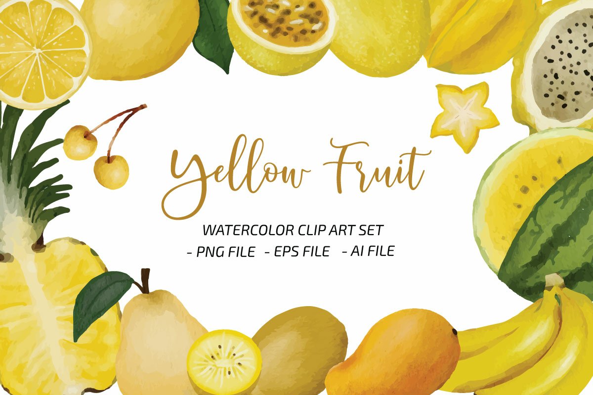 Yellow Fruit Watercolor Clip Art Set PNG