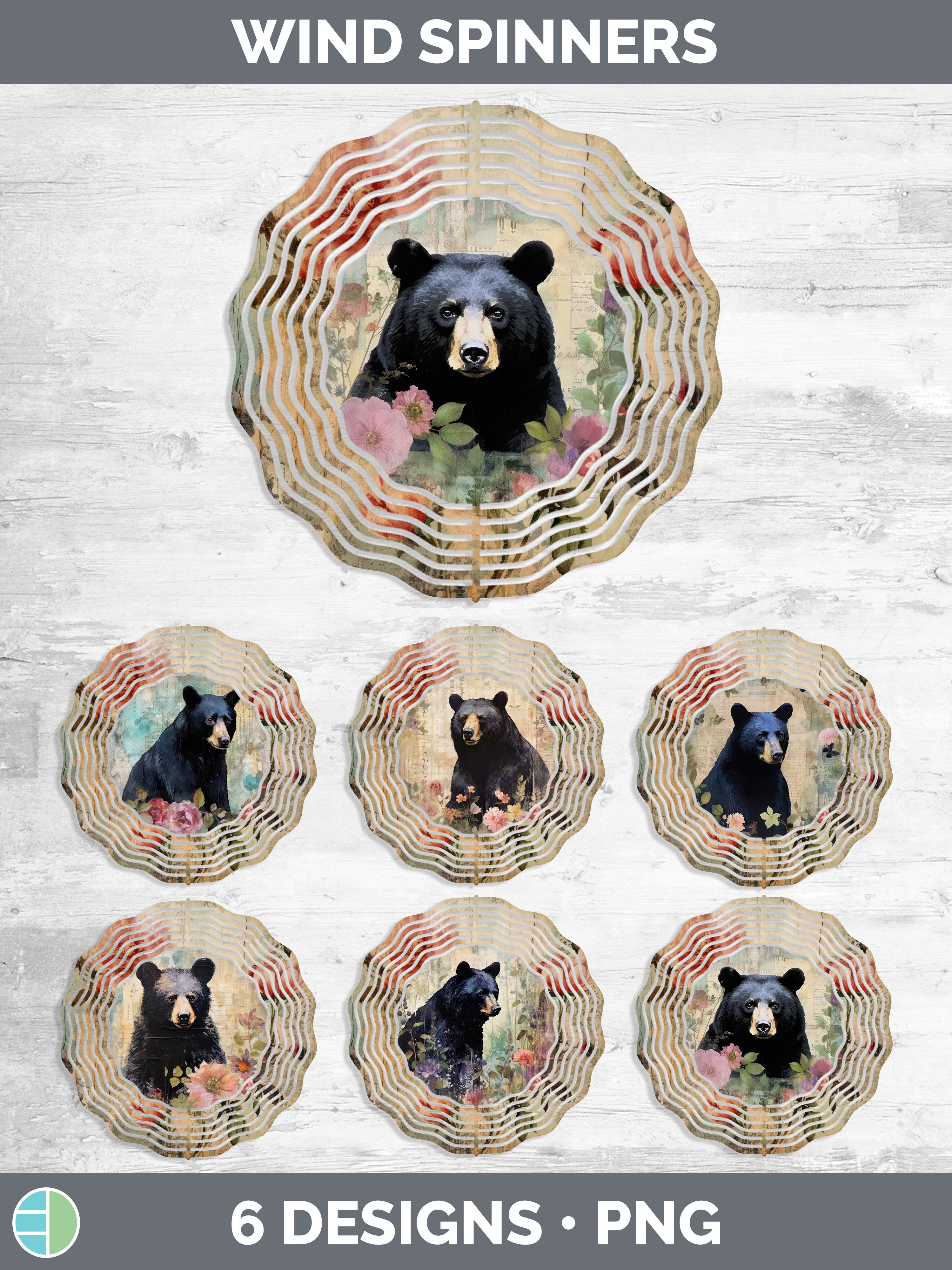 Vintage Black Bear Wind Spinner | Sublimation Spinner Design