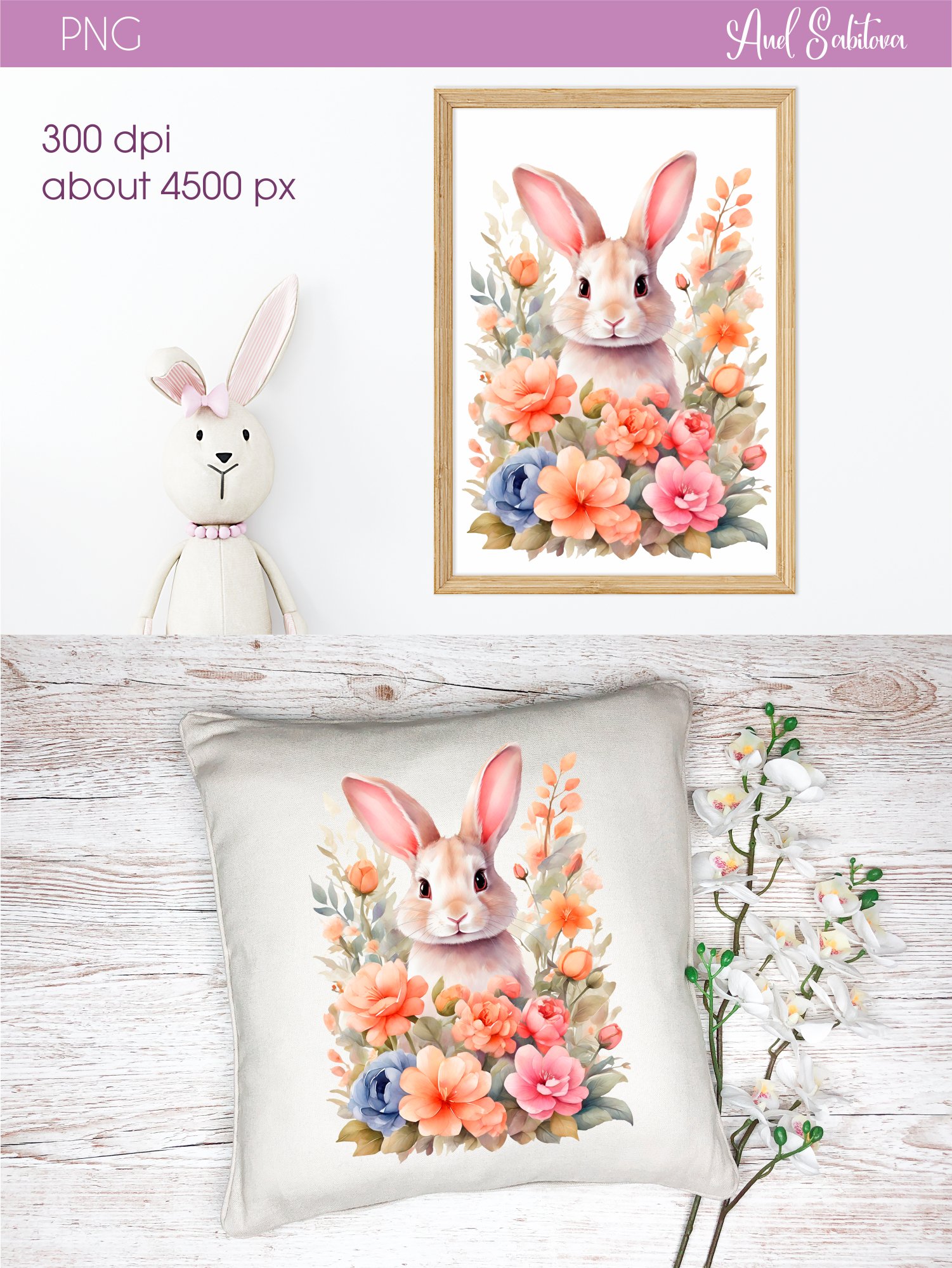 Cute Floral Bunny Nursery wall art