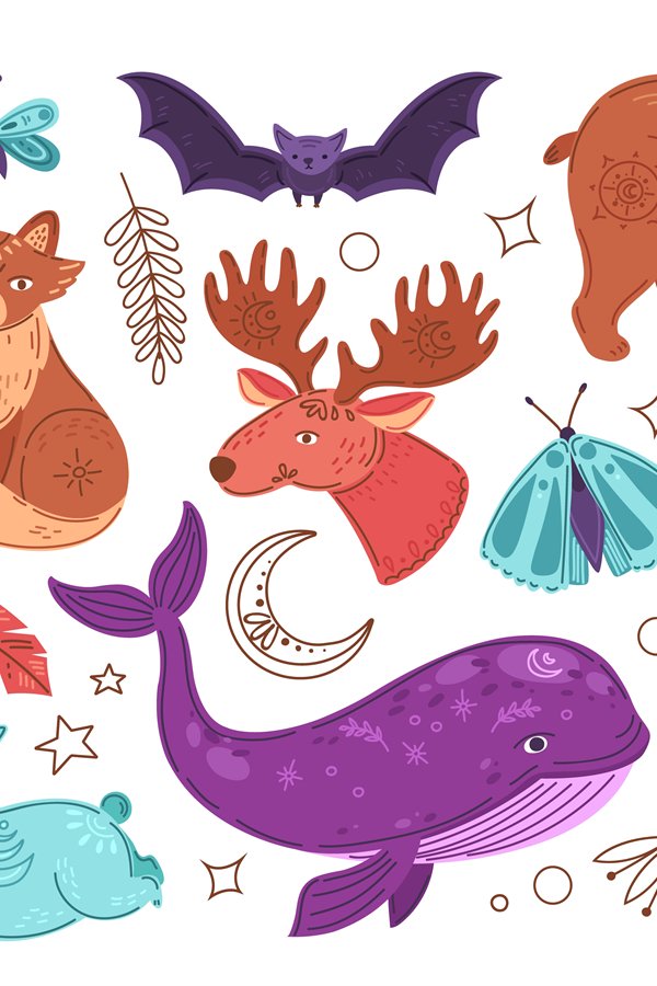 Mystical animals. Alchemy tales, animal with moon and crysta