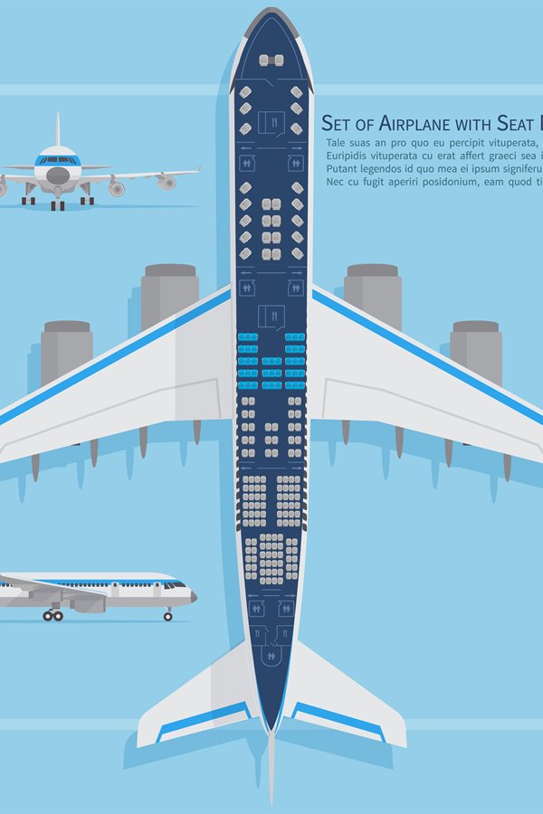 Aircraft seats plan top view. Business and economy classes a