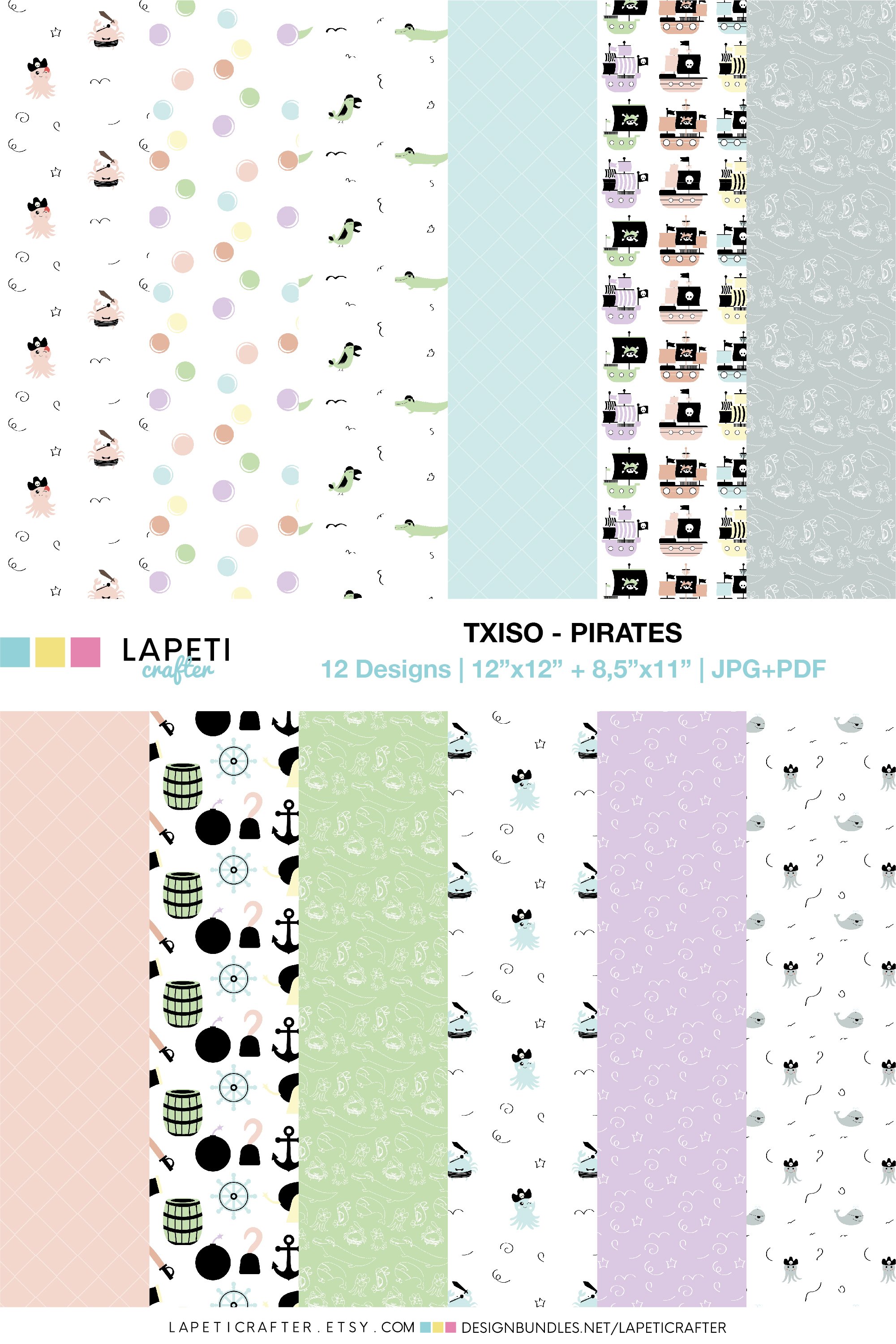 PIRATE Digital Paper, Scrapbook paper for babies and kids