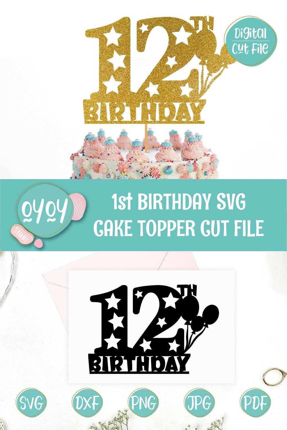 12th Birthday Cake Topper SVG | Twelve Birthday Number SVG