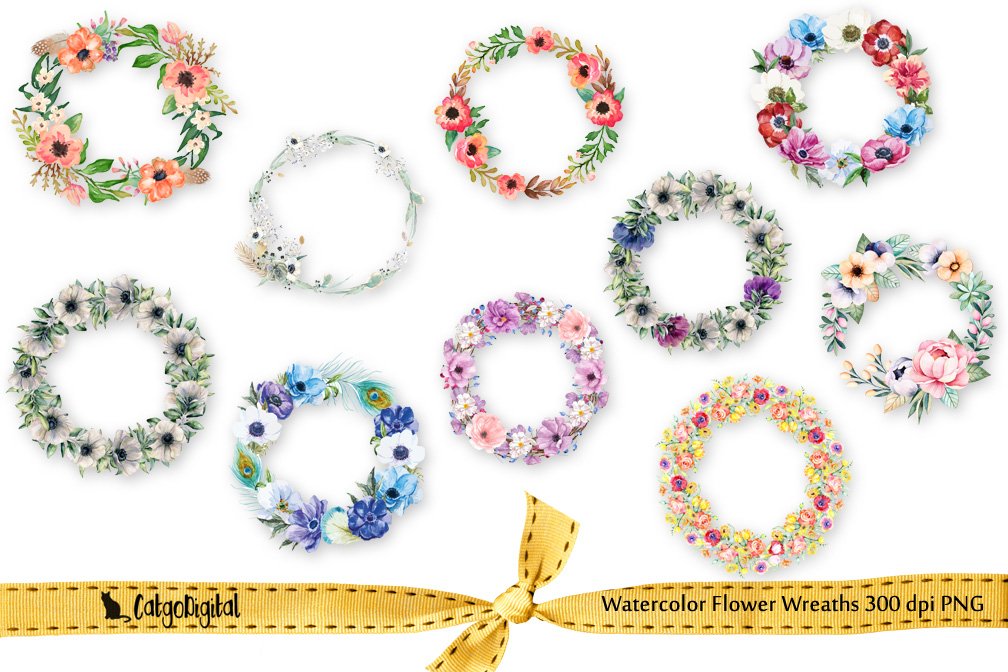 Watercolor Flower Wreaths Clipart