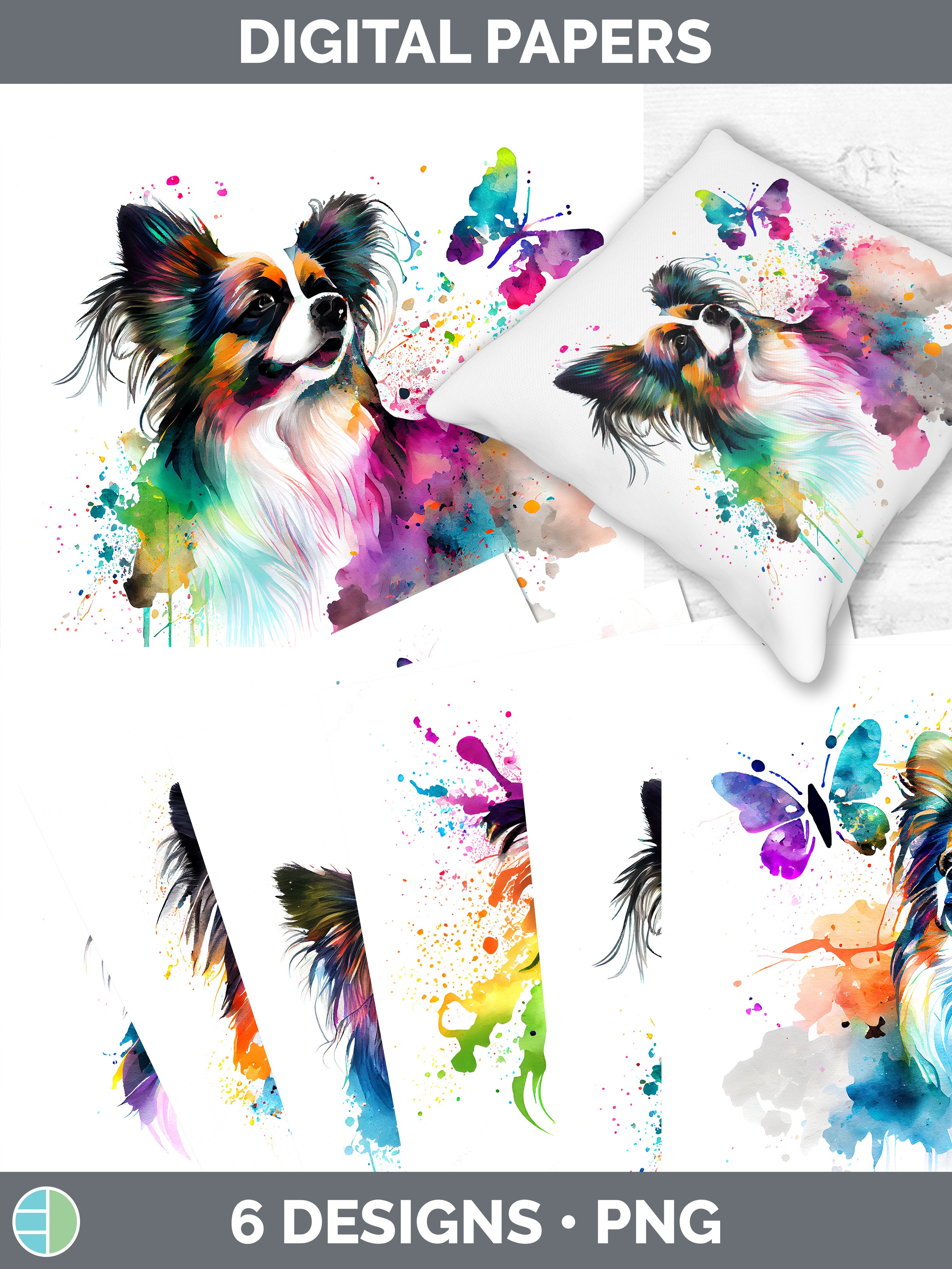 Rainbow Papillon Dog Paper Backgrounds | Digital Scrapbook P