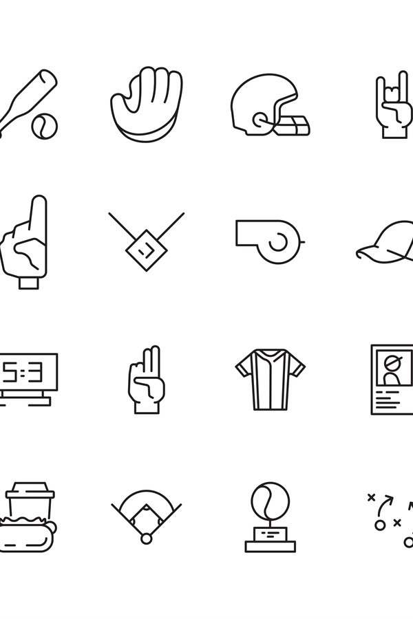 Sport baseball icons. Game symbols gloves field ball basebal