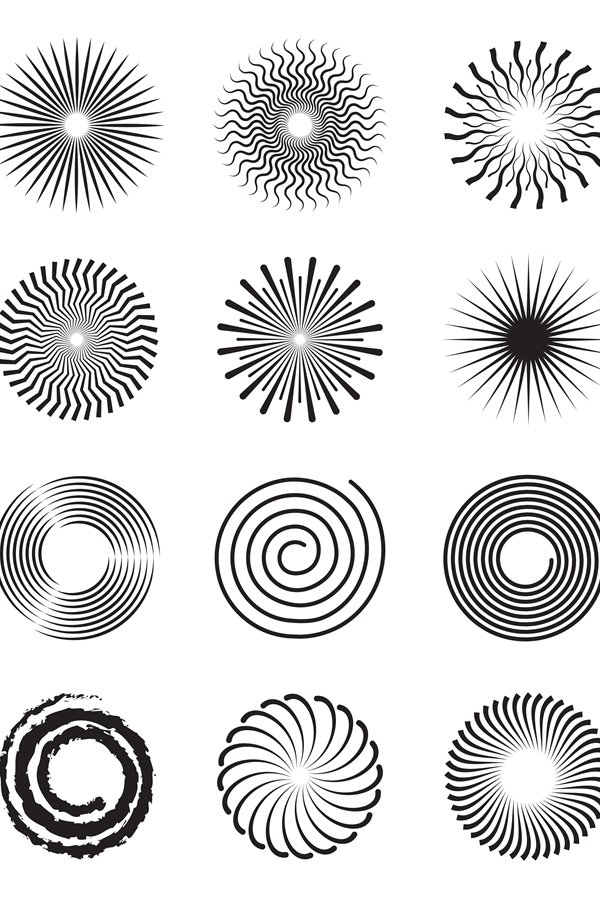 Swirls shapes. Scrolls circle forms spirals and whirlpool sy