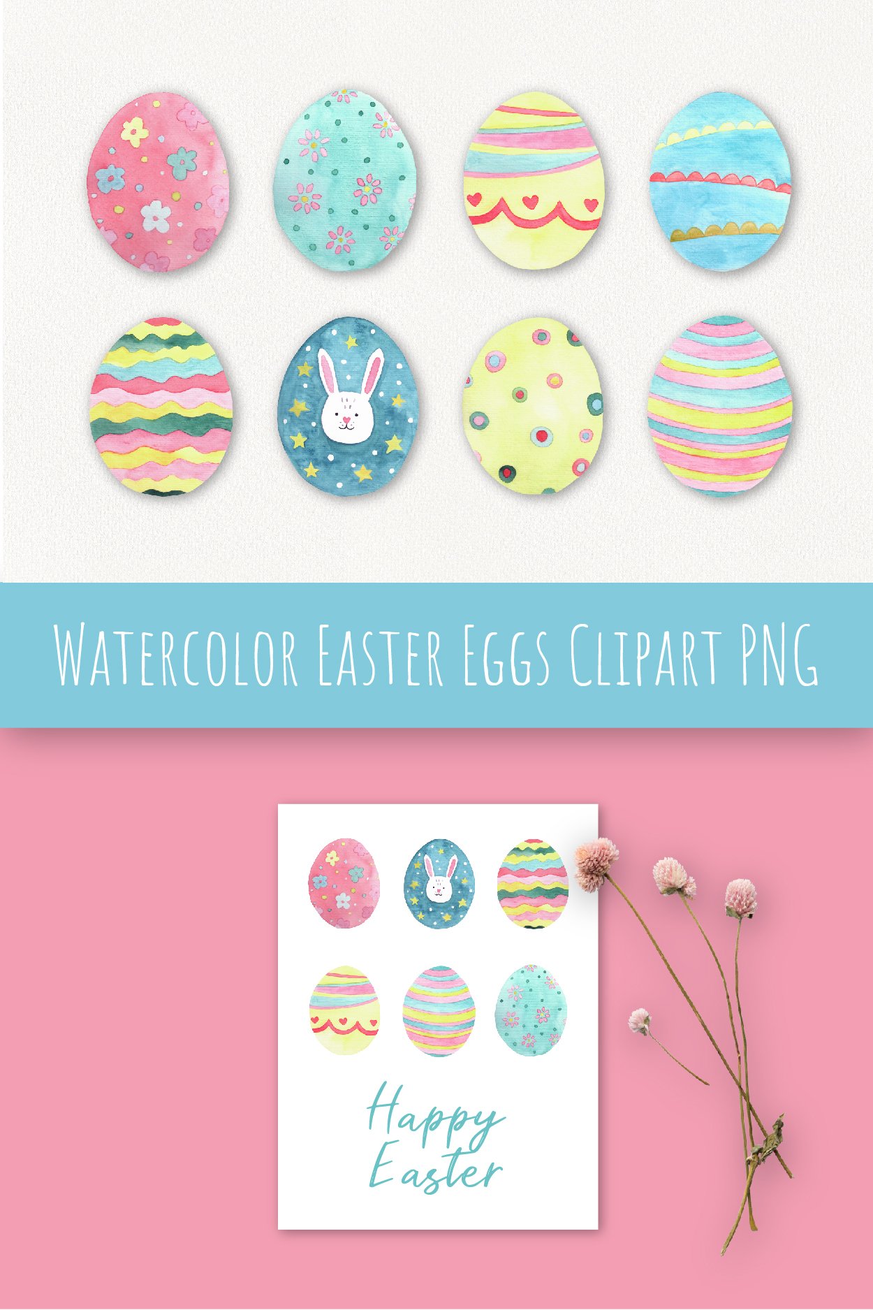Cute Easter eggs Watercolor Clipart for Sublimation