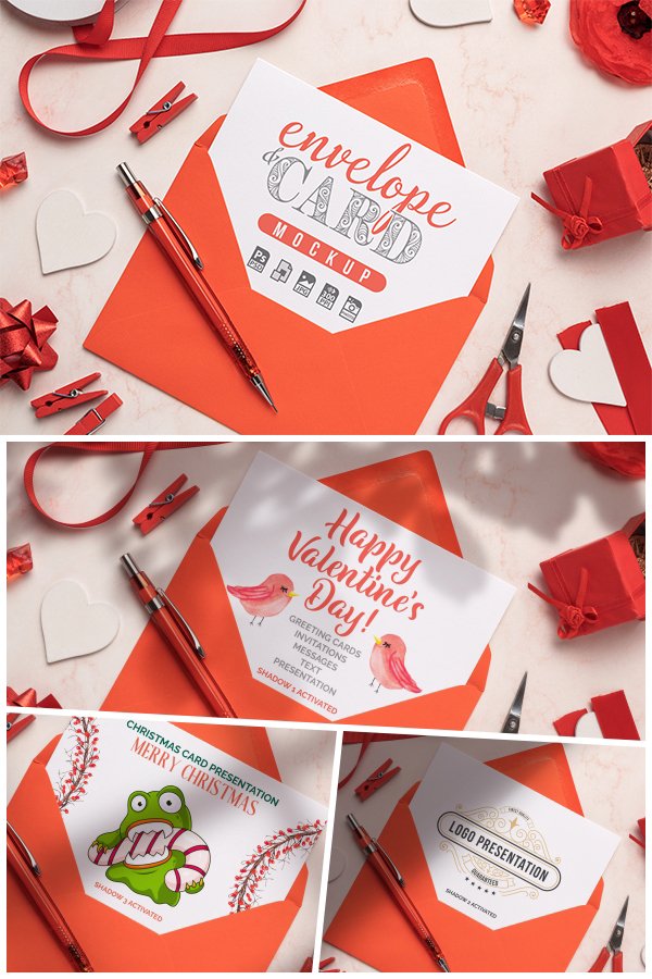 Red Envelope with Card Inside Mockup