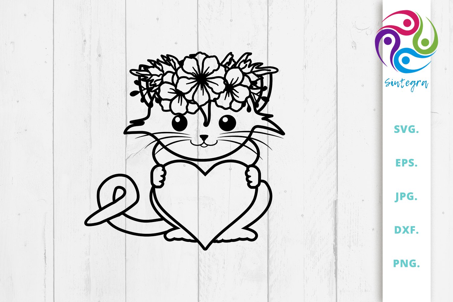 Floral Cat With Heart Svg File
